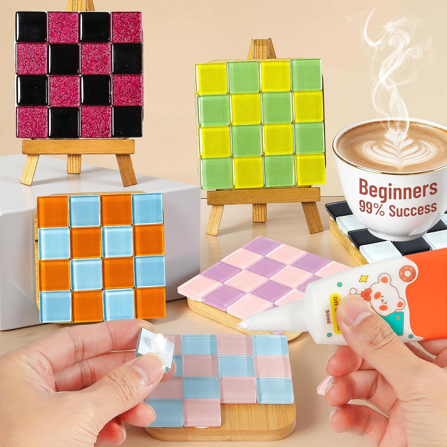 Mosaic Coaster Craft Kit: 6 Sets Easy DIY Art for Women Beginner Square ...