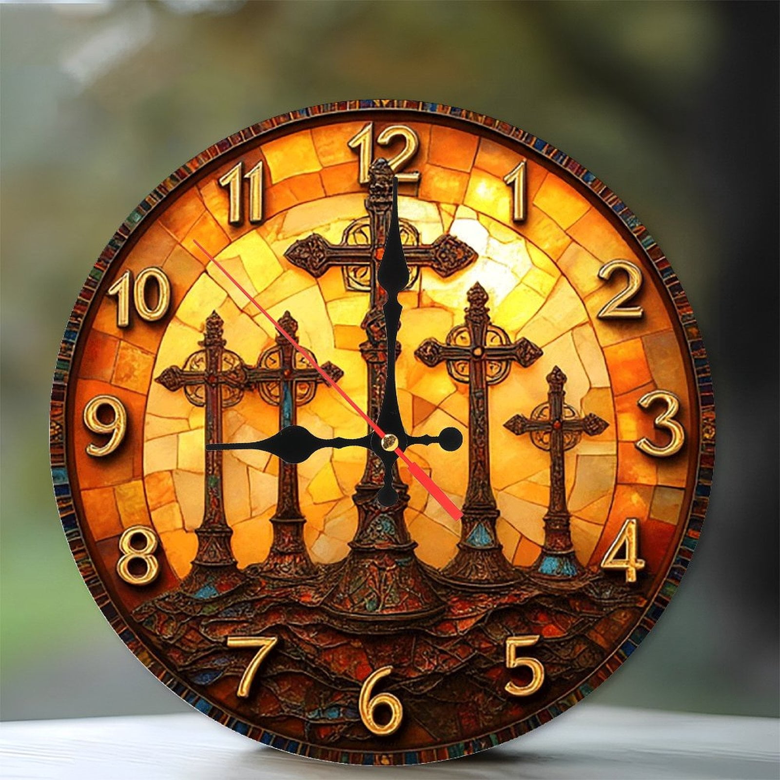 Mosaic Crosses Wall Clock Antique Style Home Decor 10-Inch Silent ...