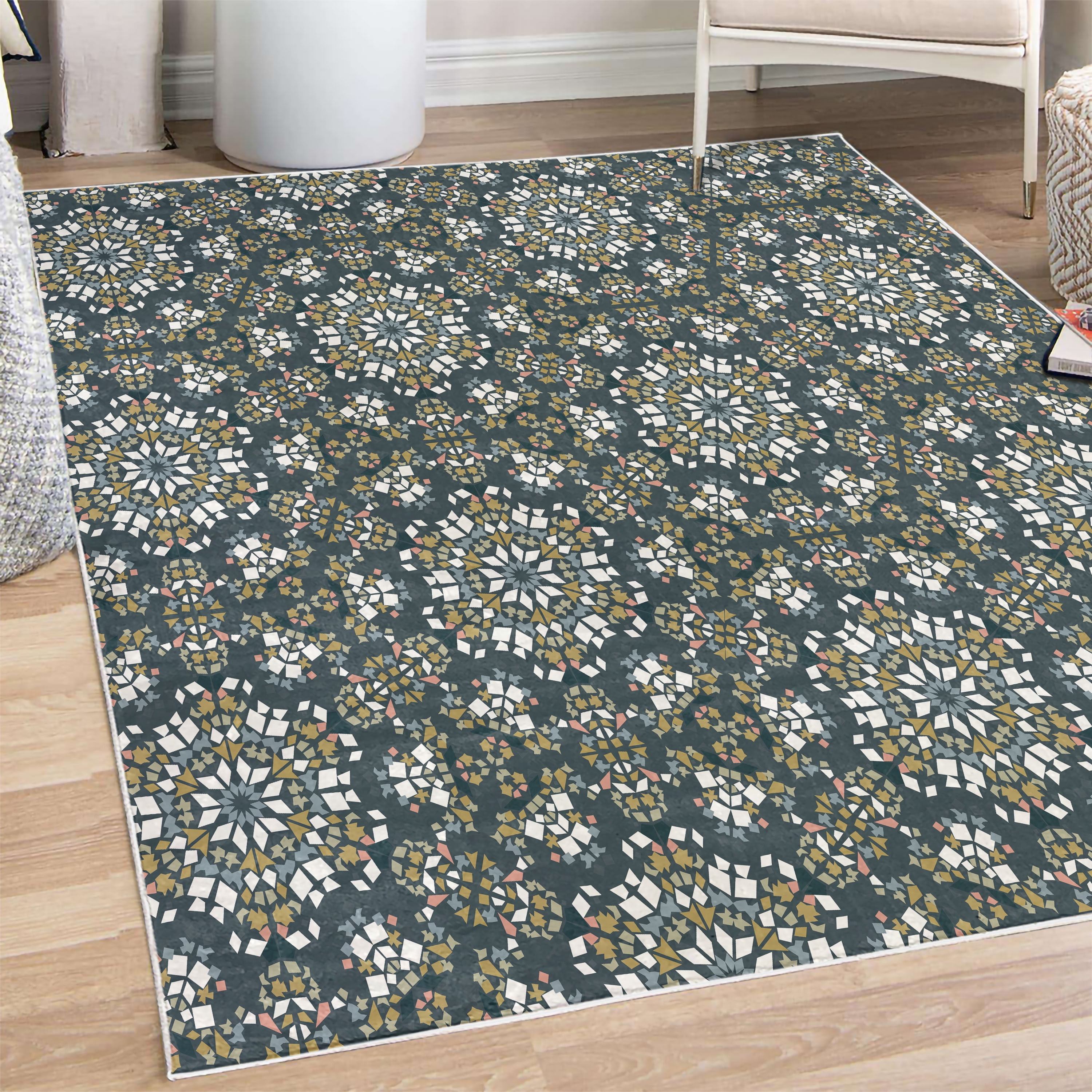 Mosaic Decorative Rug, Antique Roman Time Inspired Rock Design with ...