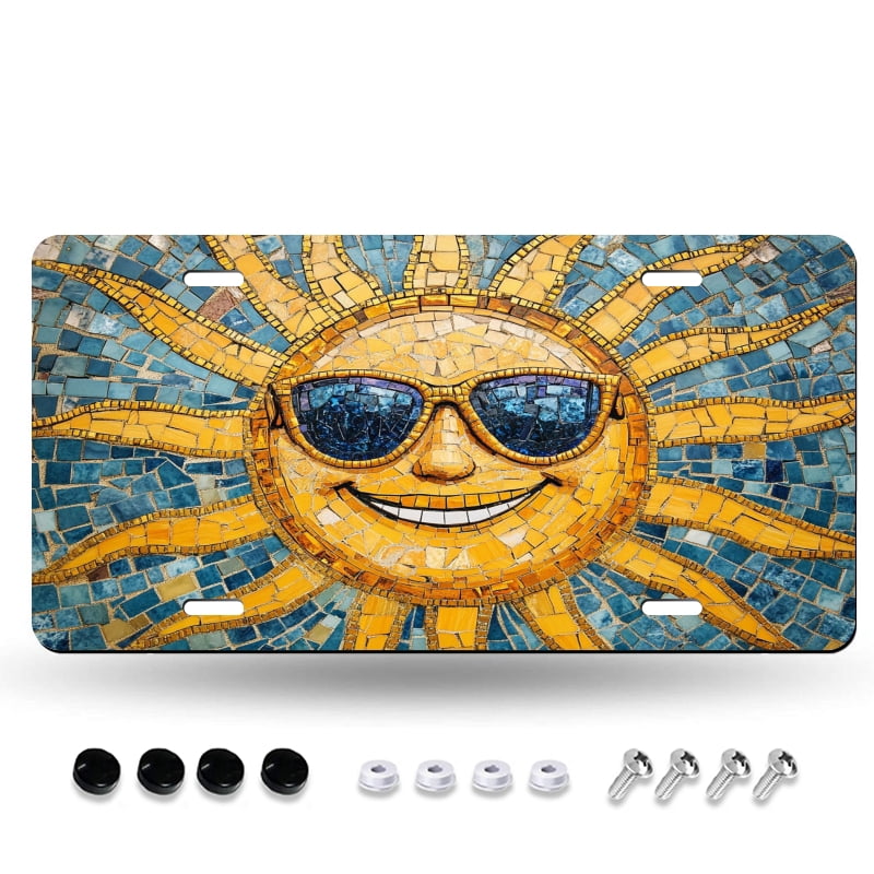 Mosaic Depicting the Sun Wearing Sunglasses and Smiling License Plate ...