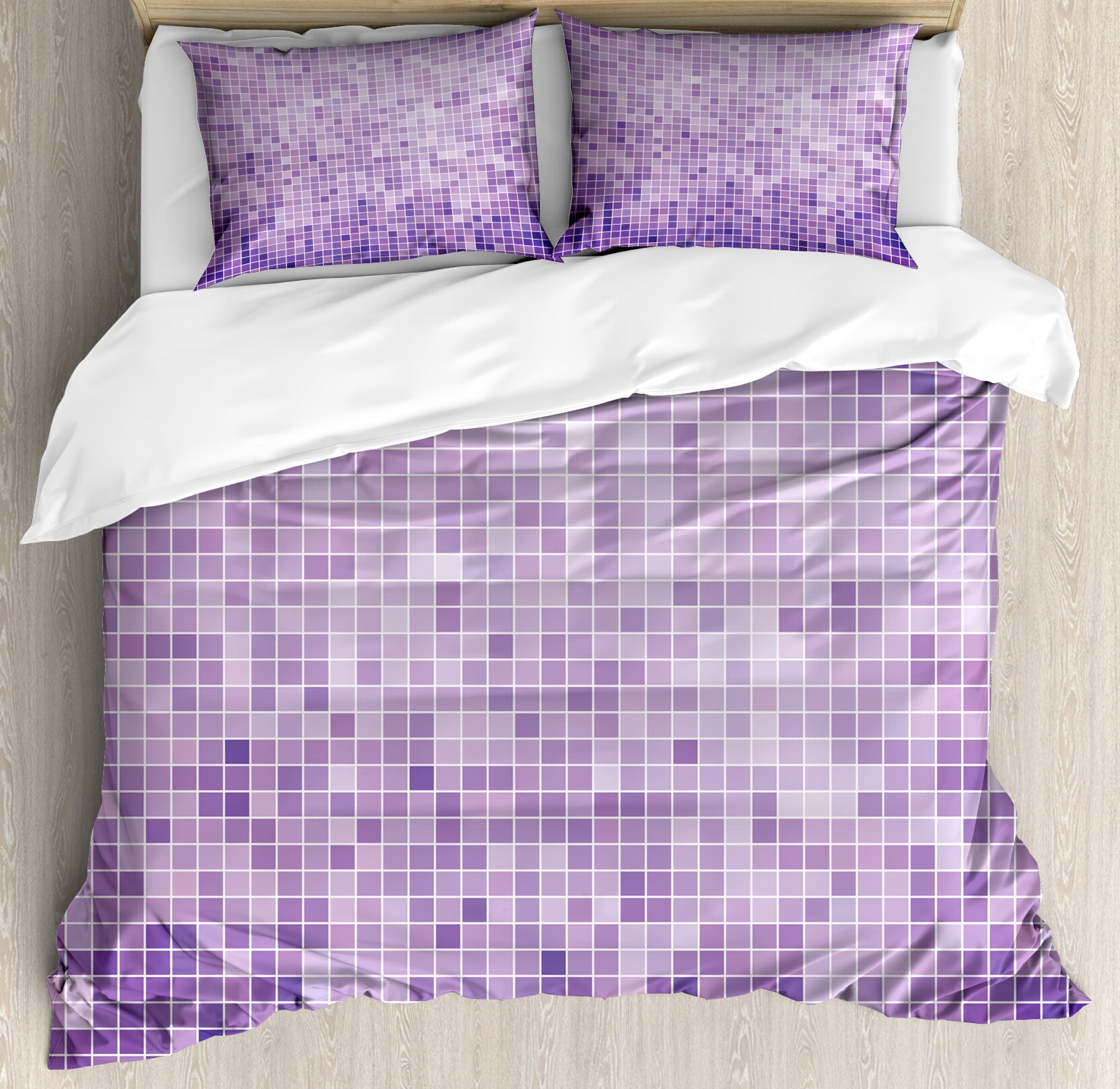 Mosaic Duvet Cover Set, Abstract Monochromatic Design Pattern of Pixel ...