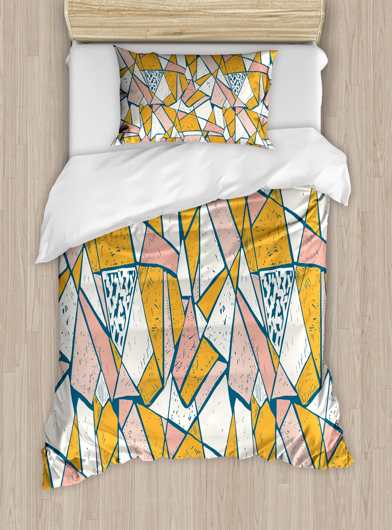 Mosaic Duvet Cover Set, Abstract Repetitive Polygonal Shapes Broken ...