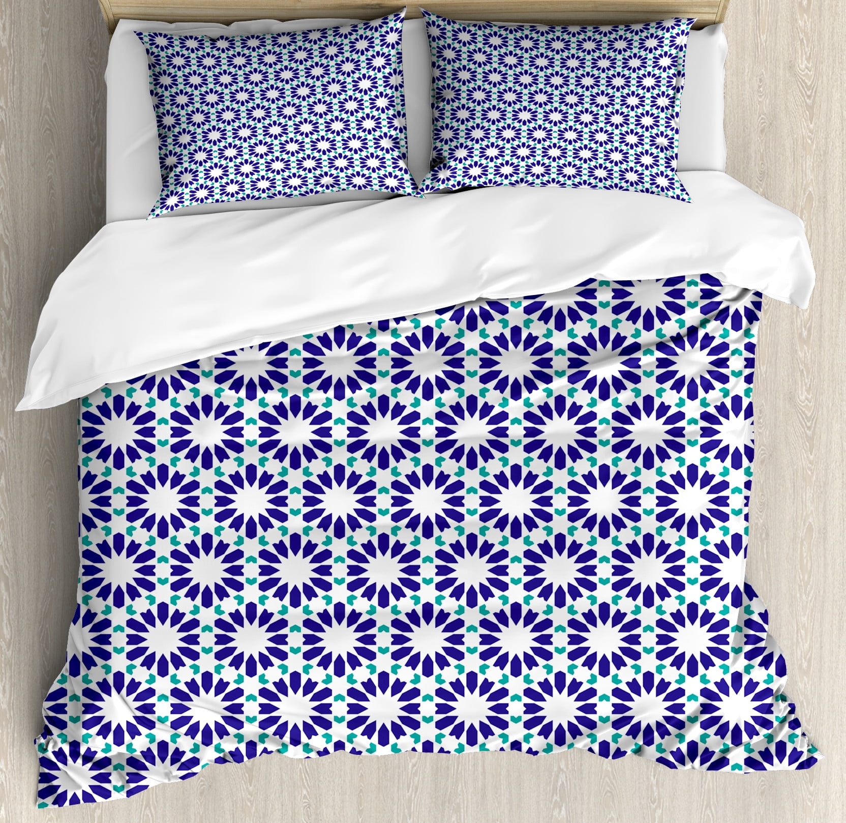 Mosaic Duvet Cover Set, Classic Moroccan Portuguese Style Hexagons ...