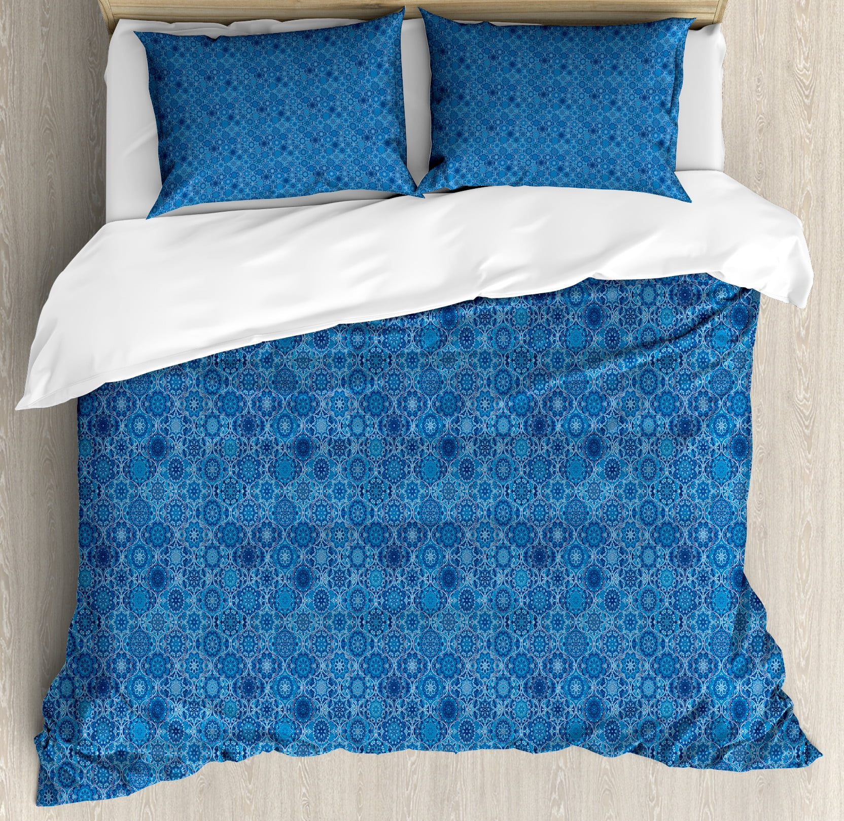 Mosaic Duvet Cover Set, Traditional Flower Petals Scrolling Leaves ...