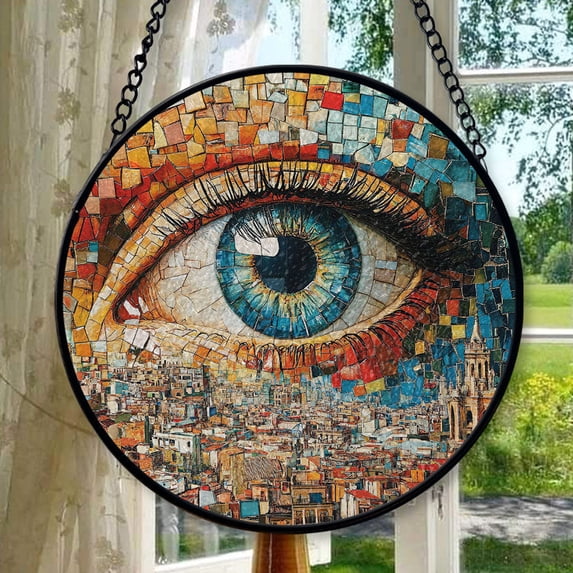 Mosaic Eye Suncatcher, Stained Glass Eye Window Art, Cityscape Glass ...