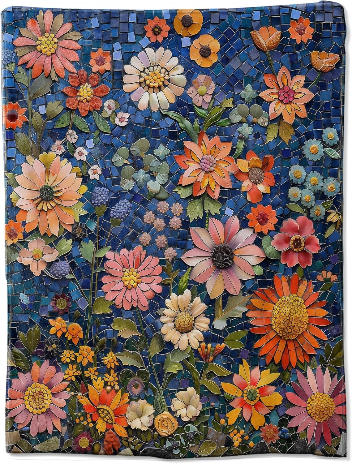 Mosaic Flower Garden Throw Blanket, Colorful Floral Art Design, 60x80 ...