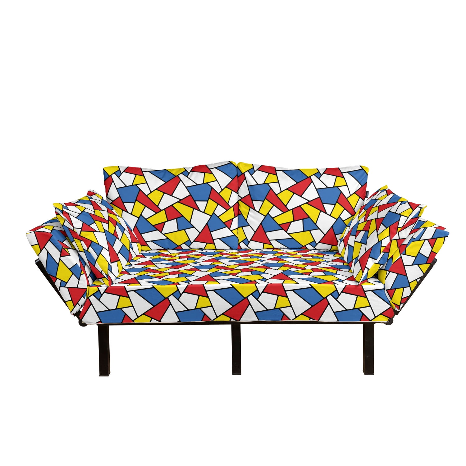 Mosaic Futon Couch, Geometric Shapes Composition with Colorful Stained ...