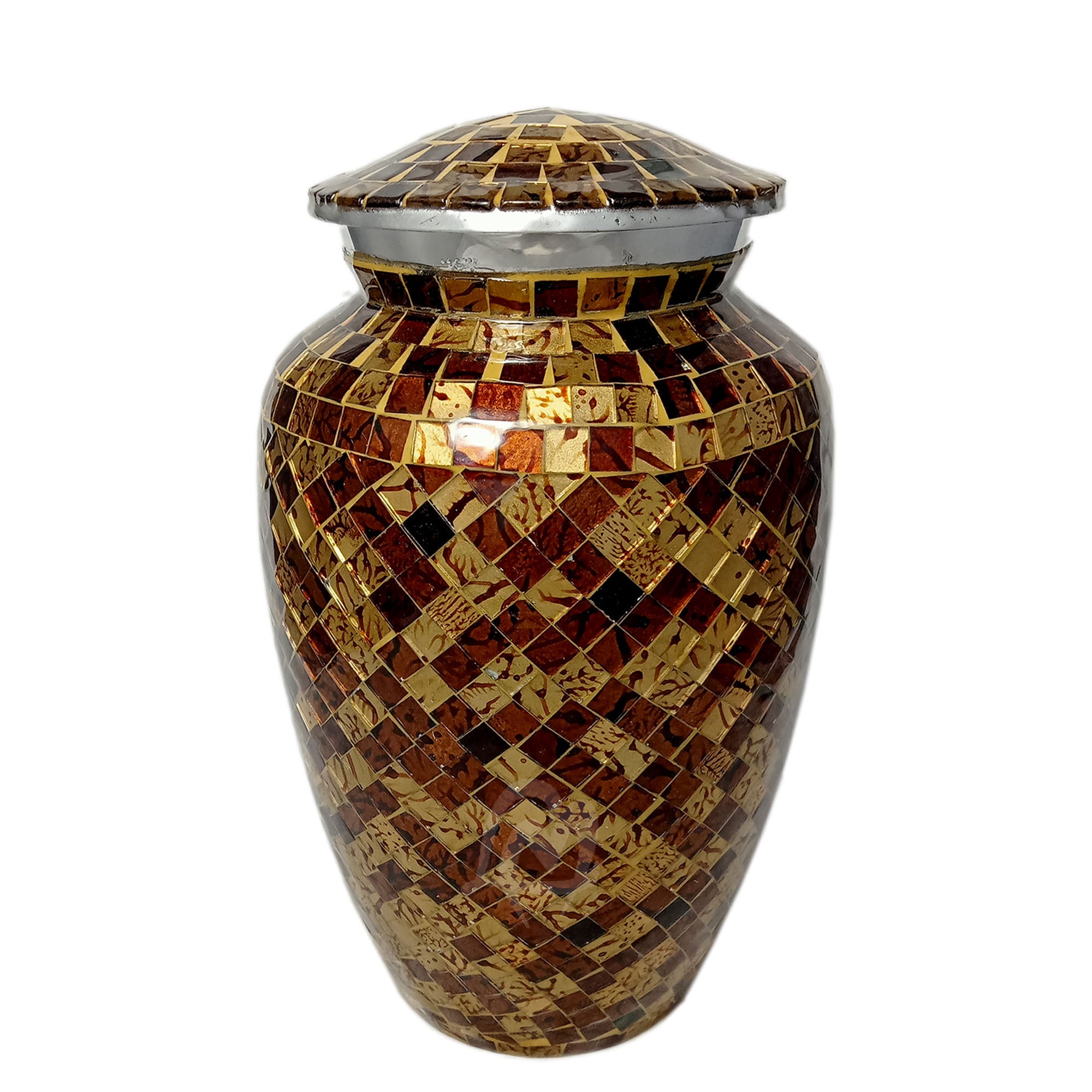 Mosaic Glass Brown & Gold Cremation Urn - Large Adult Size, Handmade ...