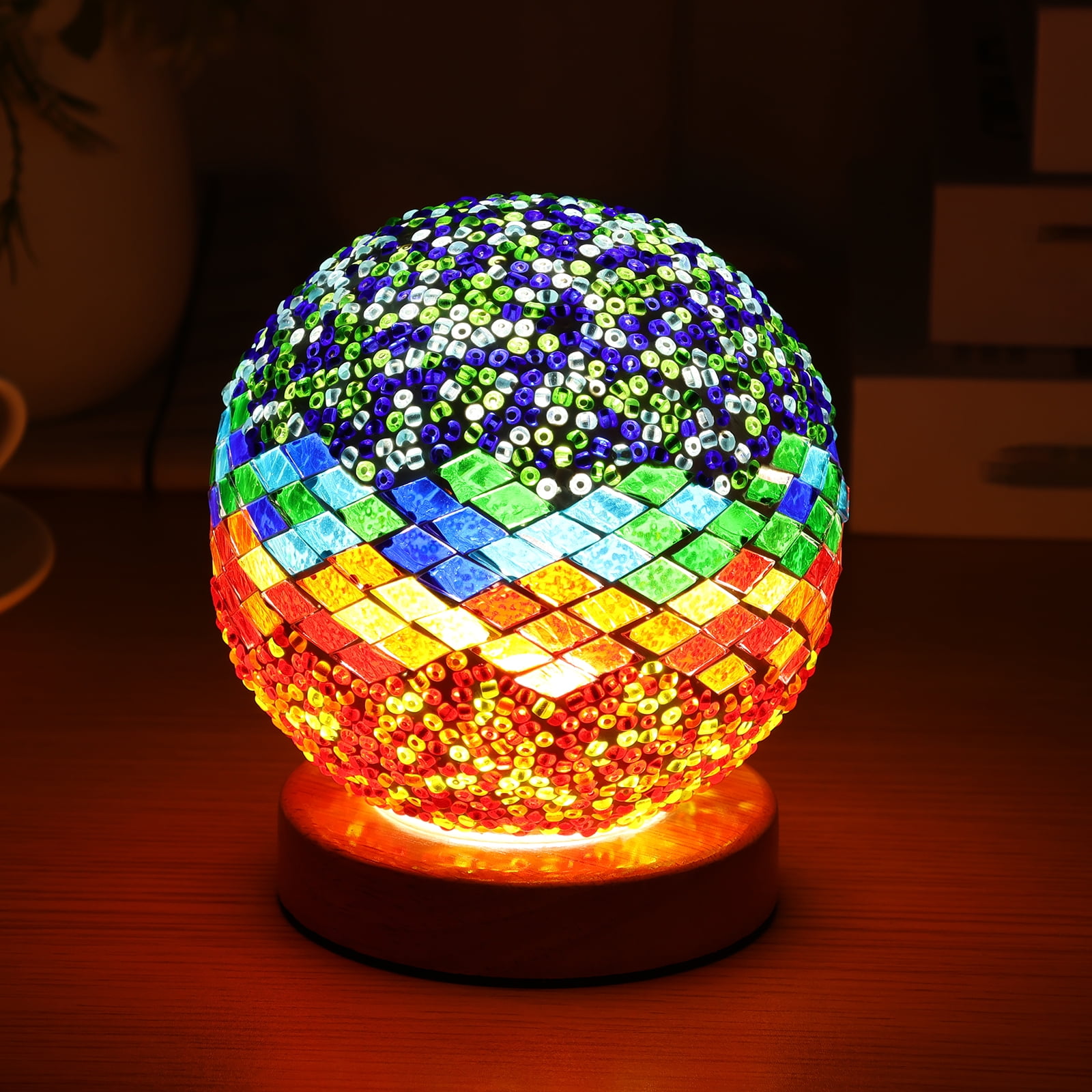 Mosaic Glass Lamps Retro Bohemian Glass Table Lamps 3 Color Dimming ...