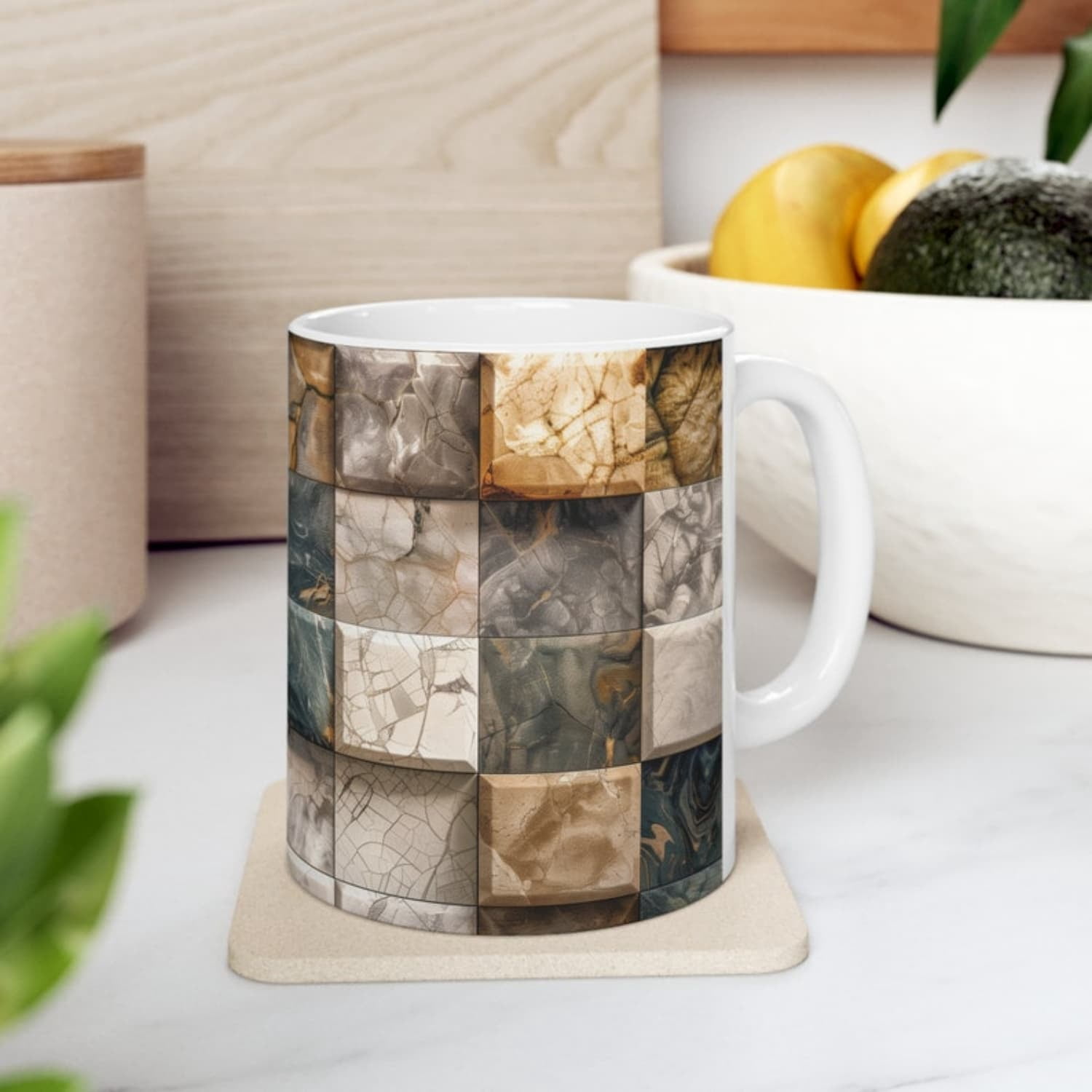 Mosaic Granite Blocks Coffee Mug, Quartz Square Tiles, rrara Marble Art ...