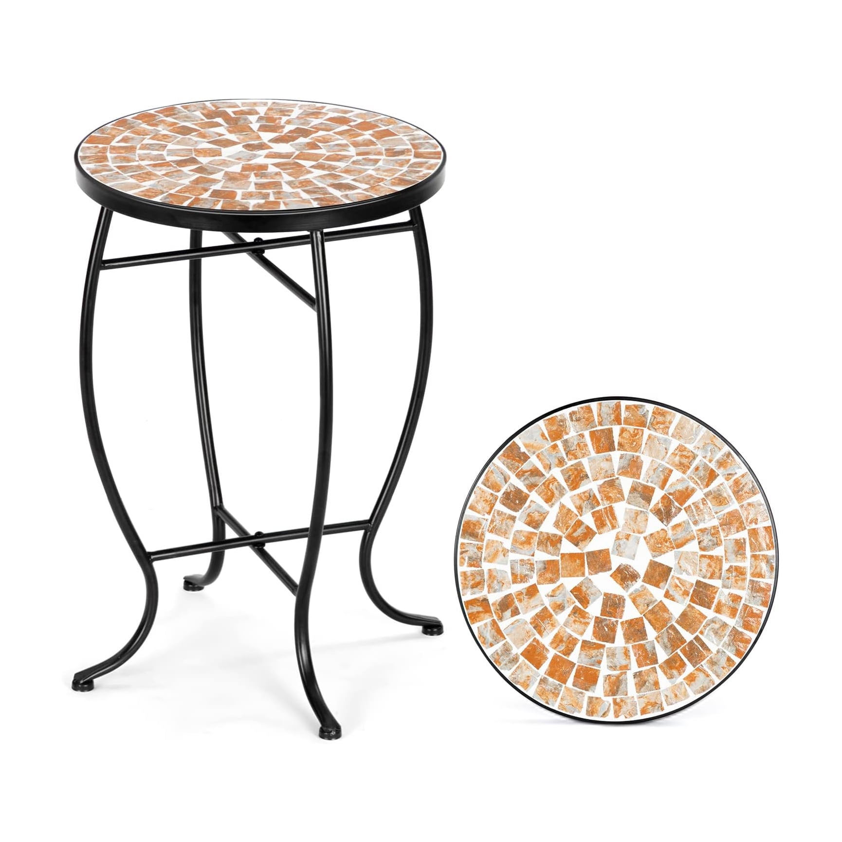 Mosaic Outdoor Side Table, 14" Round End Table, Accent Table, Plant ...