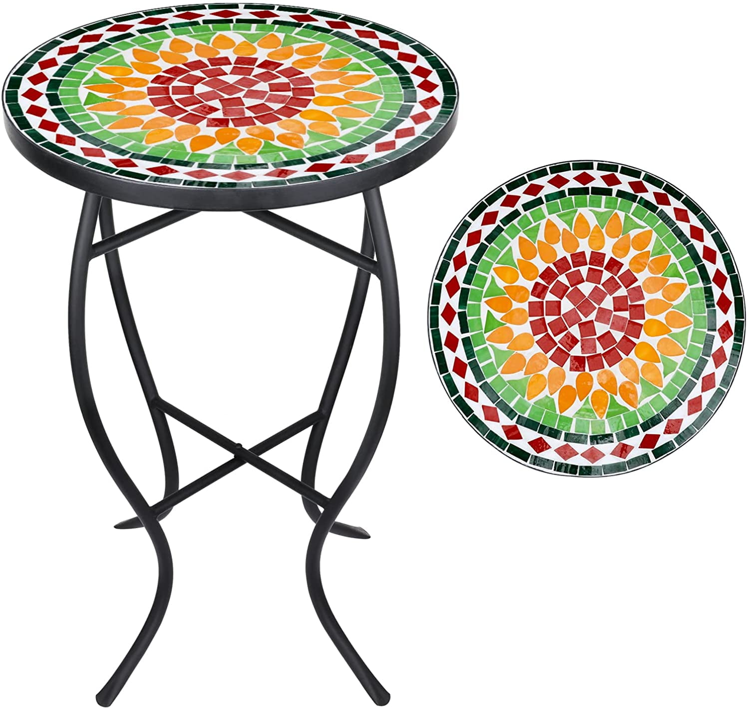 Mosaic Outdoor Side Table, 14" Round Folding Plant Stand for Patio ...
