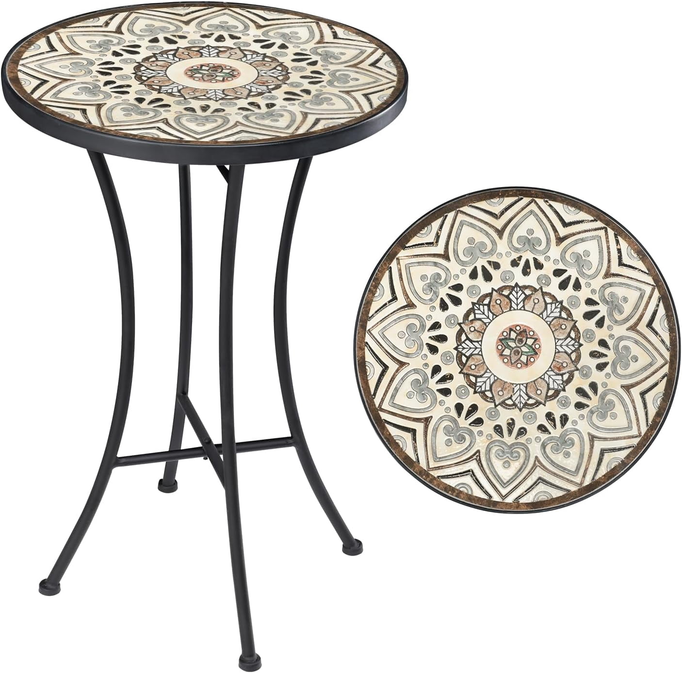 Mosaic Outdoor Side Table, 14" Round Folding Plant Stand for Patio ...