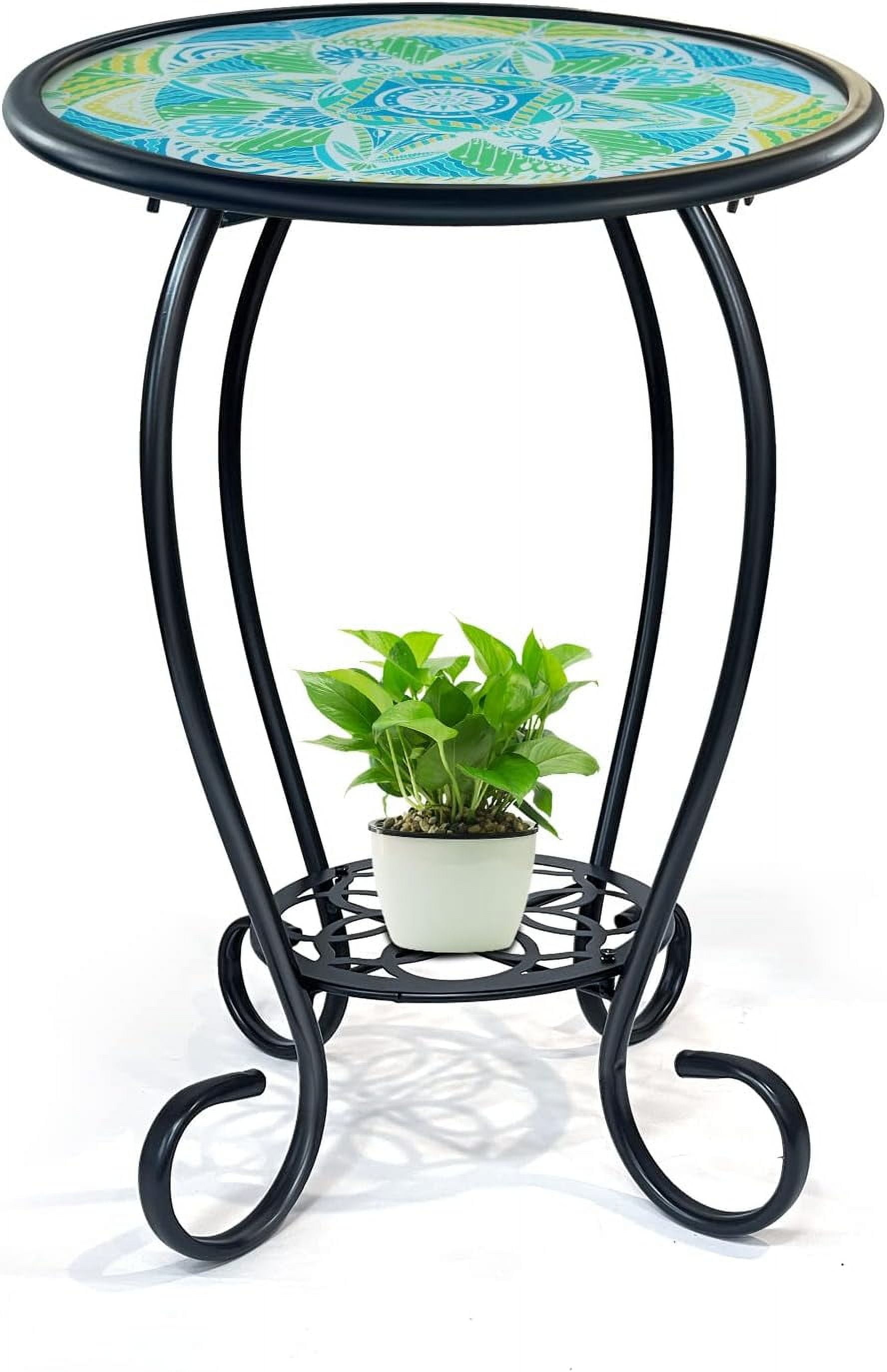 Mosaic Outdoor Side Table, 14" Round Patio Side Table, Mosaic Plant ...