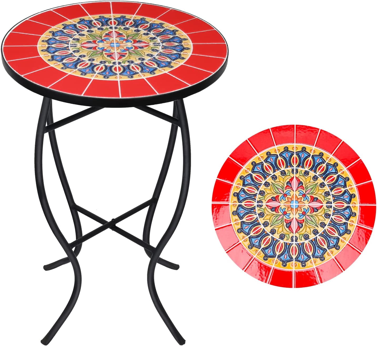 Mosaic Outdoor Side Table, 14" Round Small Patio Accent Table Indoor ...