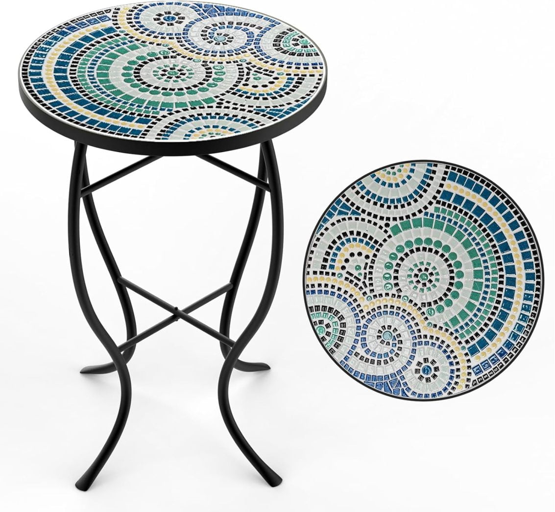 Mosaic Outdoor Side Table, Patio Side Table, Weather Resistant 14 ...