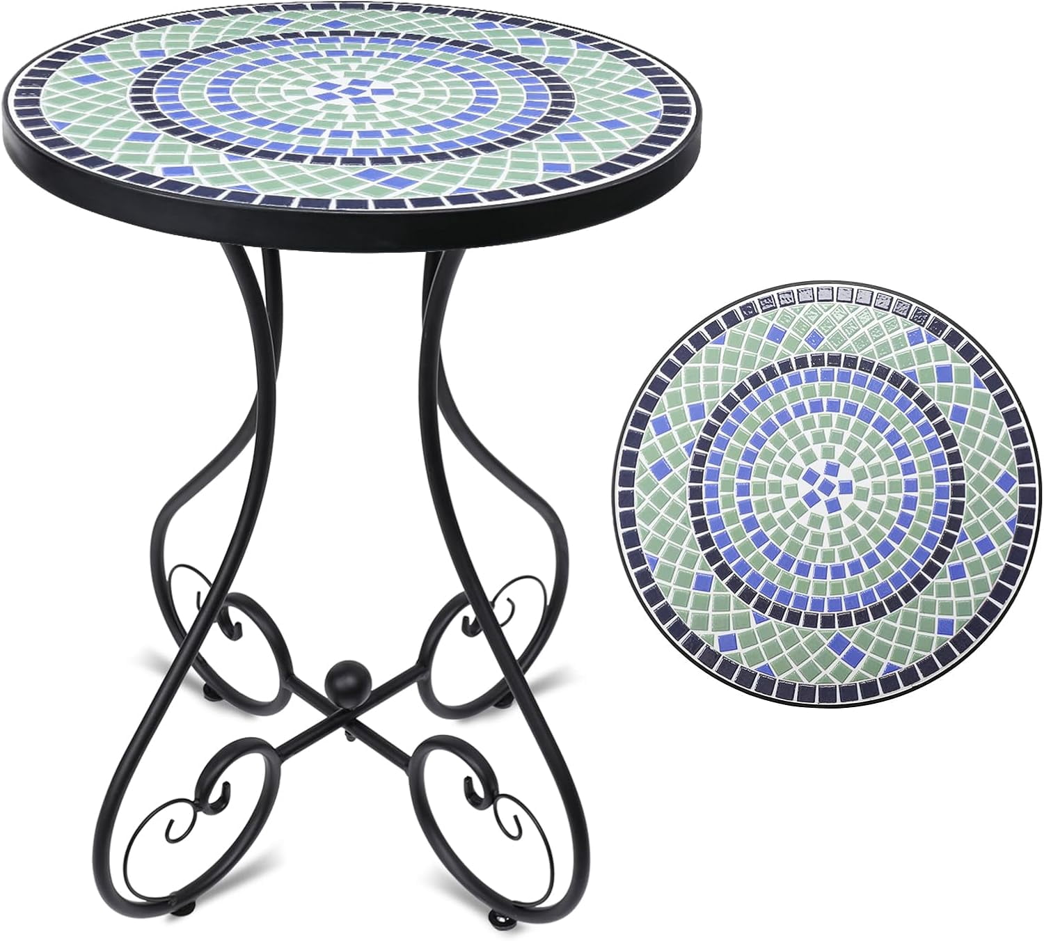Mosaic Outdoor Side Table, Round Rustproof Patio Table with 14" Ceramic ...
