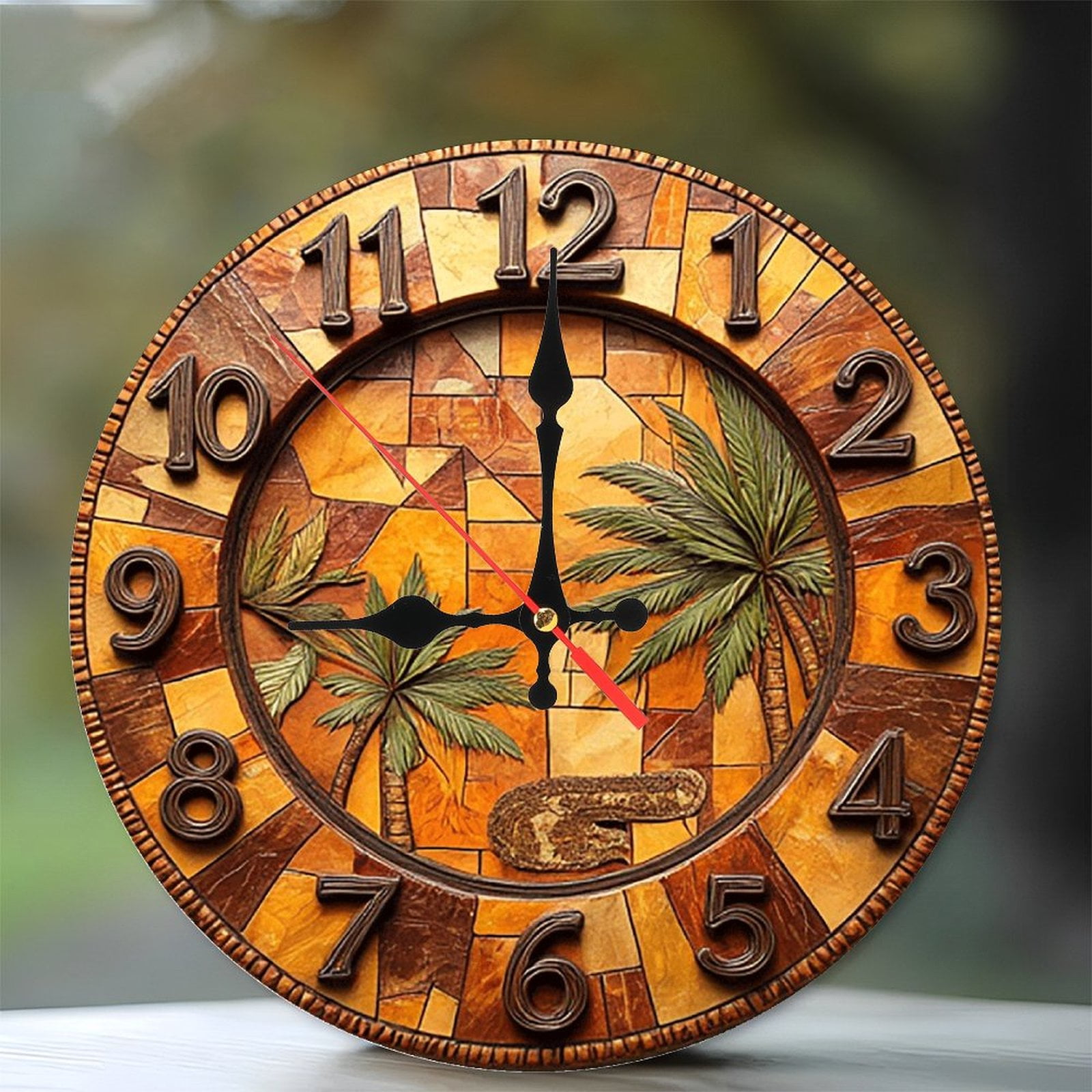 Mosaic Palm Tree Wall Clock 10-Inch Silent Wooden Wall Clock, Battery ...