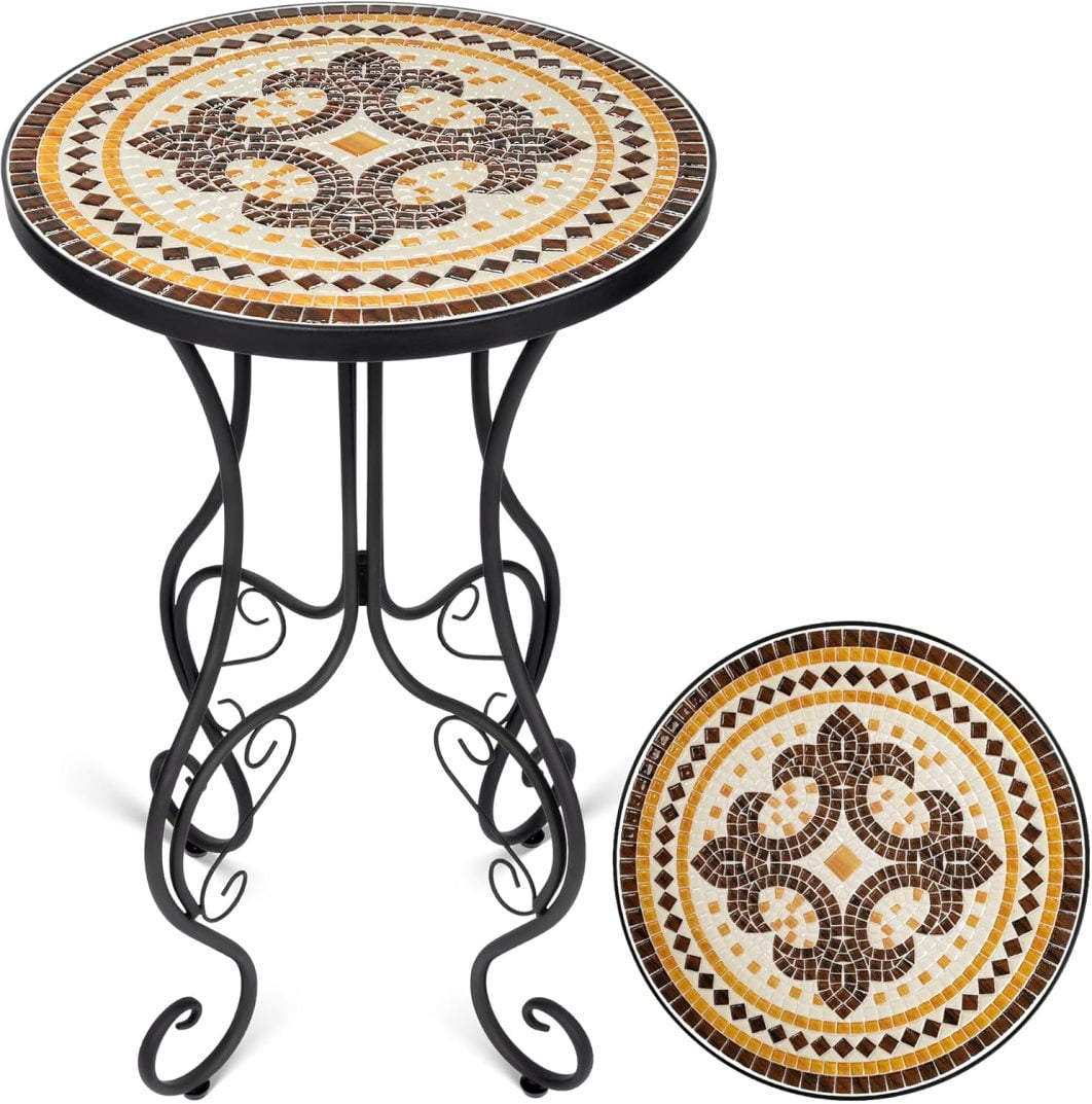 Mosaic Patio Table and Plant Stand, Outdoor Side Table for Patio with ...