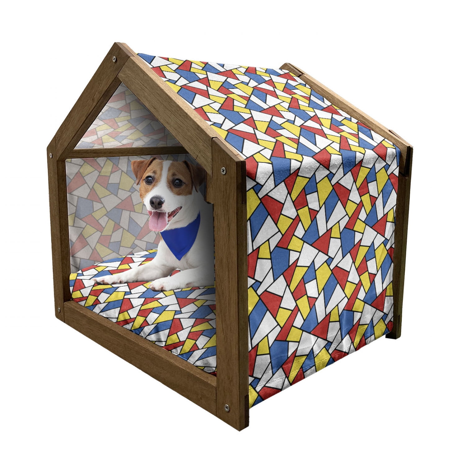 Mosaic Pet House, Geometric Shapes Composition with Colorful Stained ...