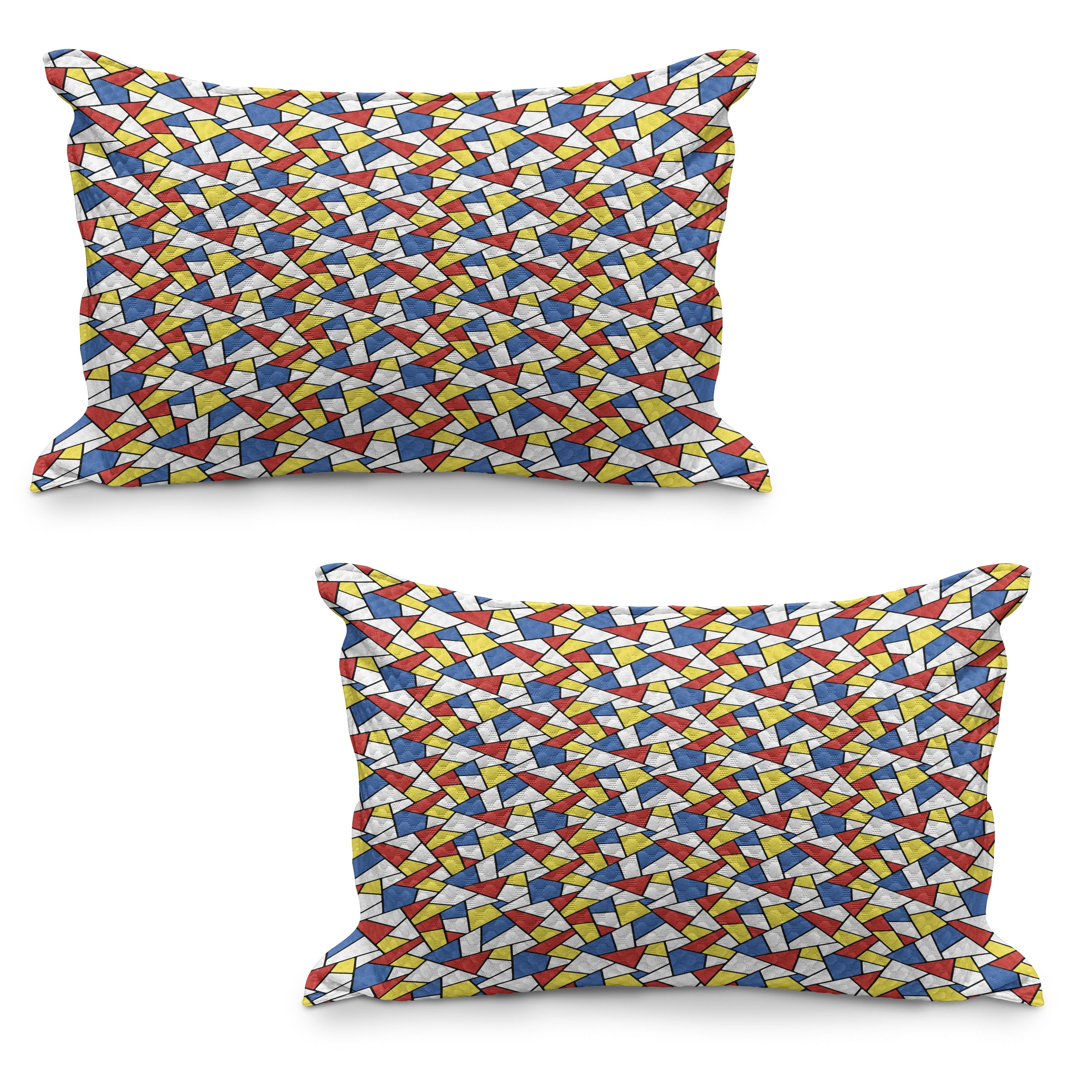 Mosaic Quilted Pillowcover Set of 2, Geometric Shapes Composition with ...