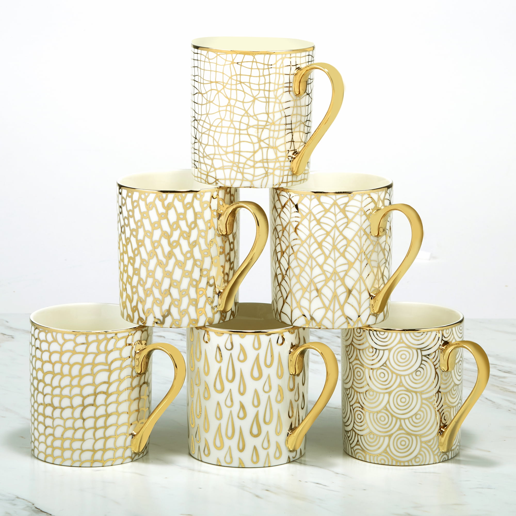Mosaic Set of 6 Gold Plated Mugs - Walmart.com