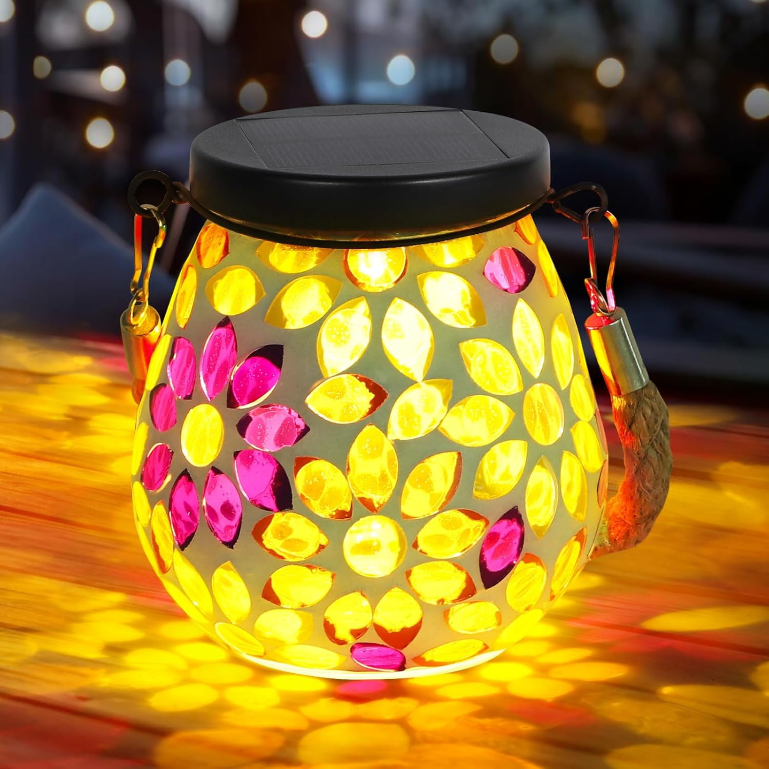 Mosaic Solar Lanterns Outdoor Waterproof: Hanging Solar Lights with ...