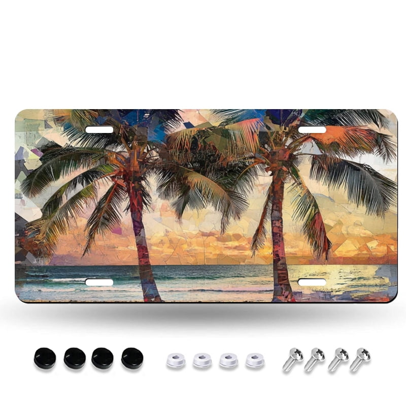 Mosaic - Styled Palm Trees on The Beach License Plate Frame, Decorative ...
