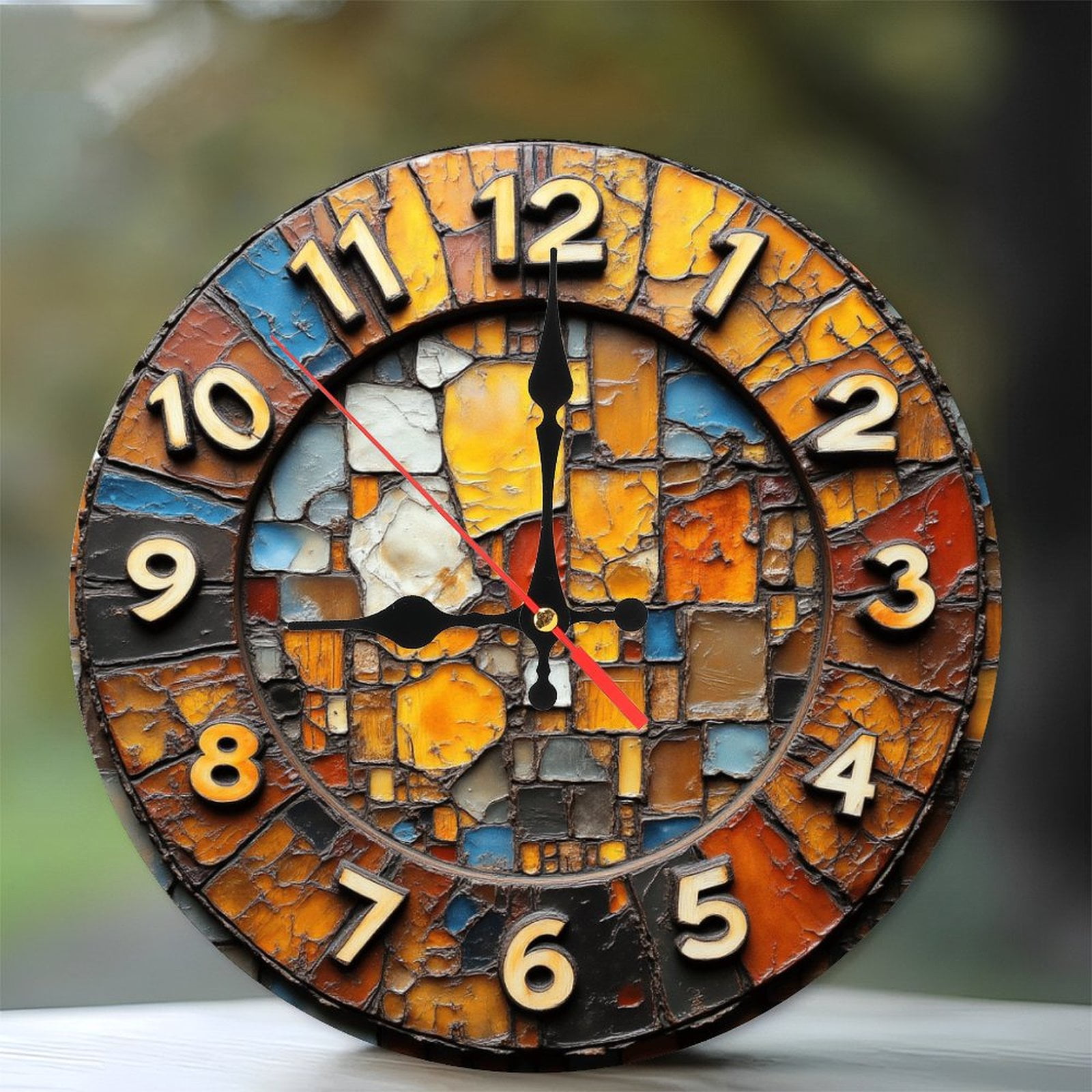 Mosaic Tile Clock Wall Decor 10-Inch Silent Wooden Wall Clock, Battery ...
