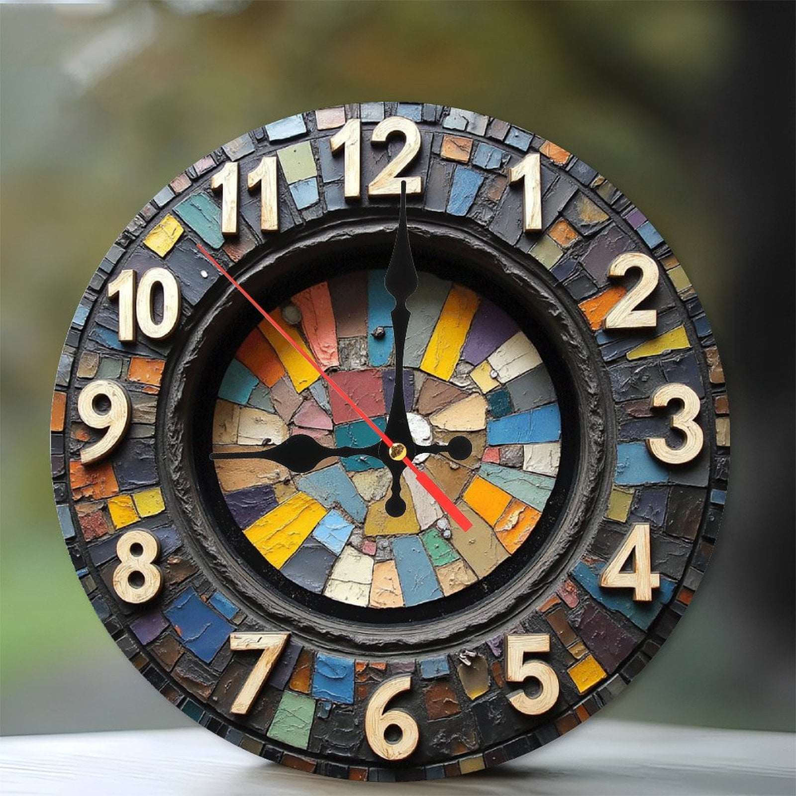 Mosaic Tile Clock Wall Decor Colorful Handmade Art 10-Inch Silent ...