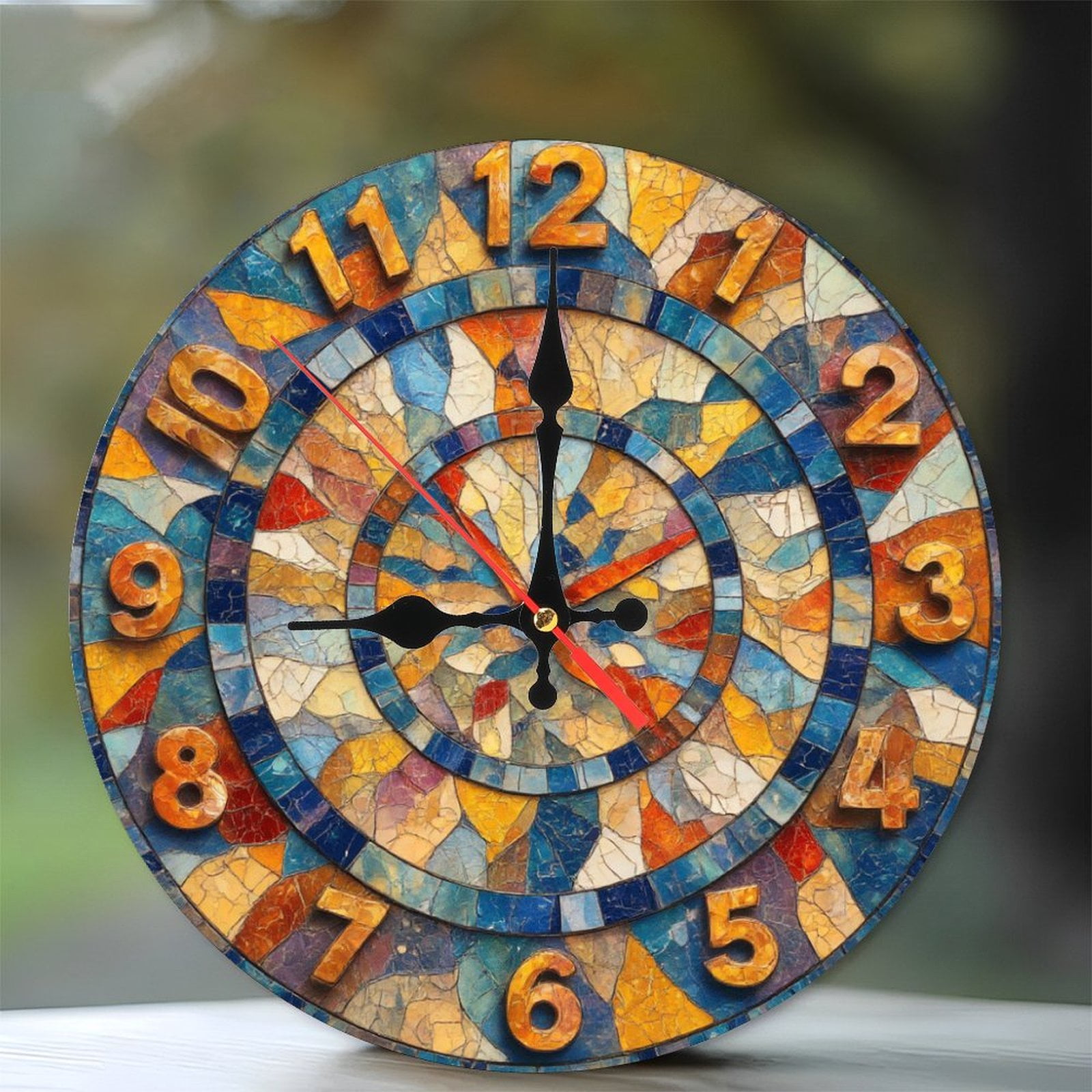 Mosaic Tile Wall Clock Colorful Art Decor Home 10-Inch Silent Wooden ...
