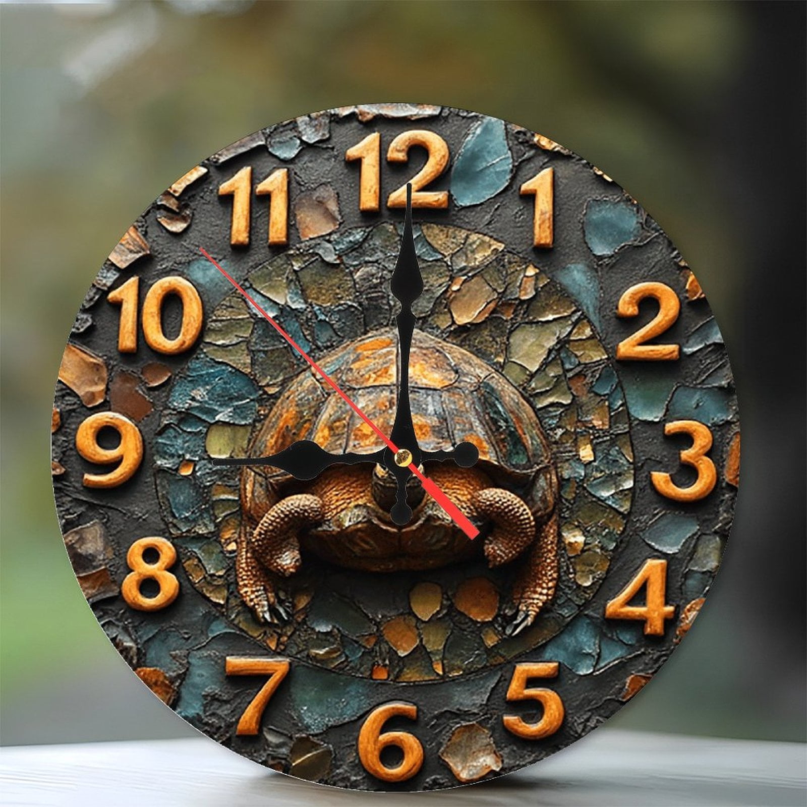 Mosaic Tortoise Shell Clock Wall Decor 10-Inch Silent Wooden Wall Clock ...