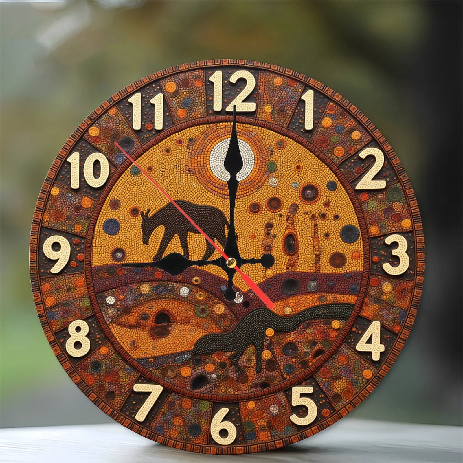 Mosaic Wall Clock Aboriginal Art Design 10-Inch Silent Wooden Wall ...