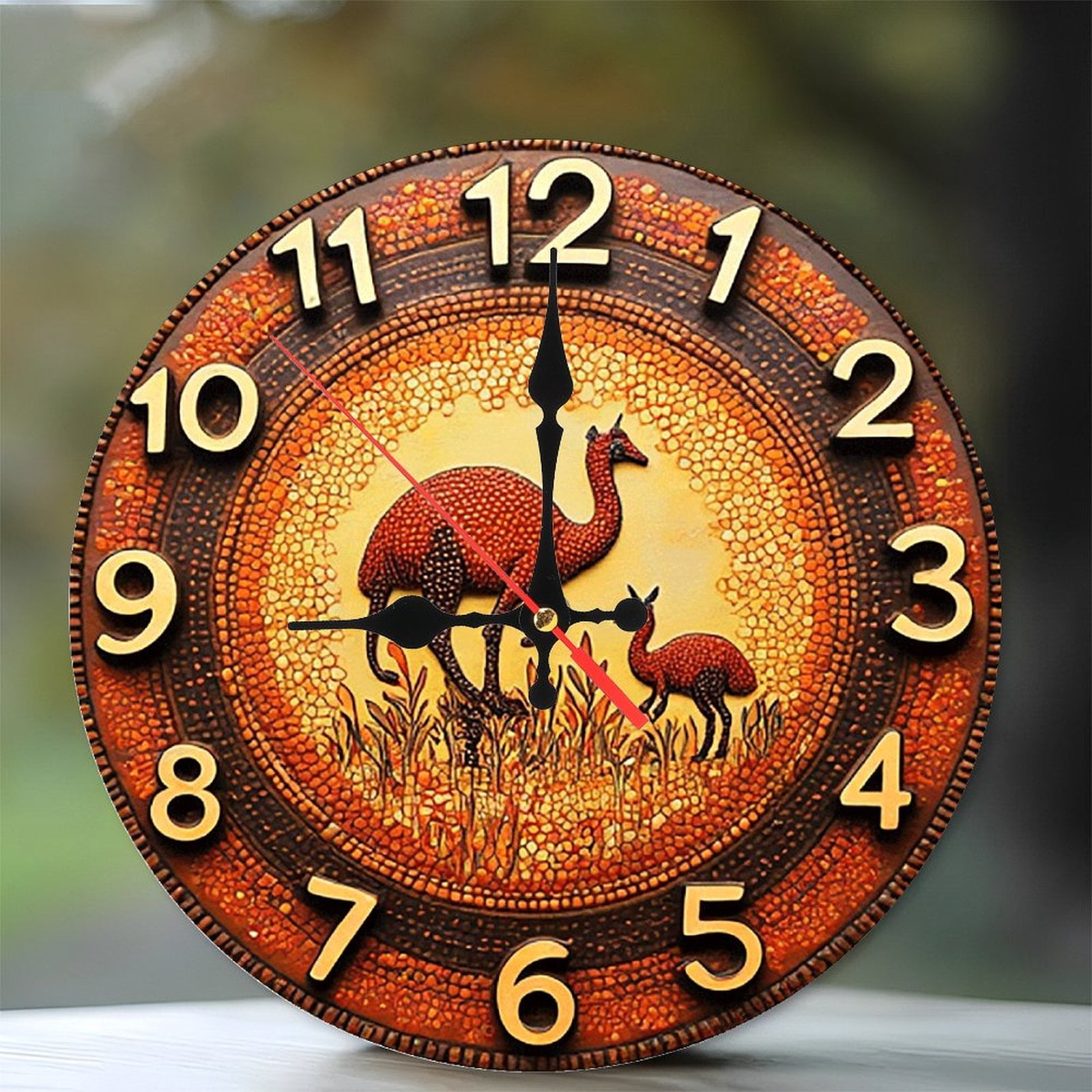 Mosaic Wall Clock Extinct Bird Animals Decor 10-Inch Silent Wooden Wall ...