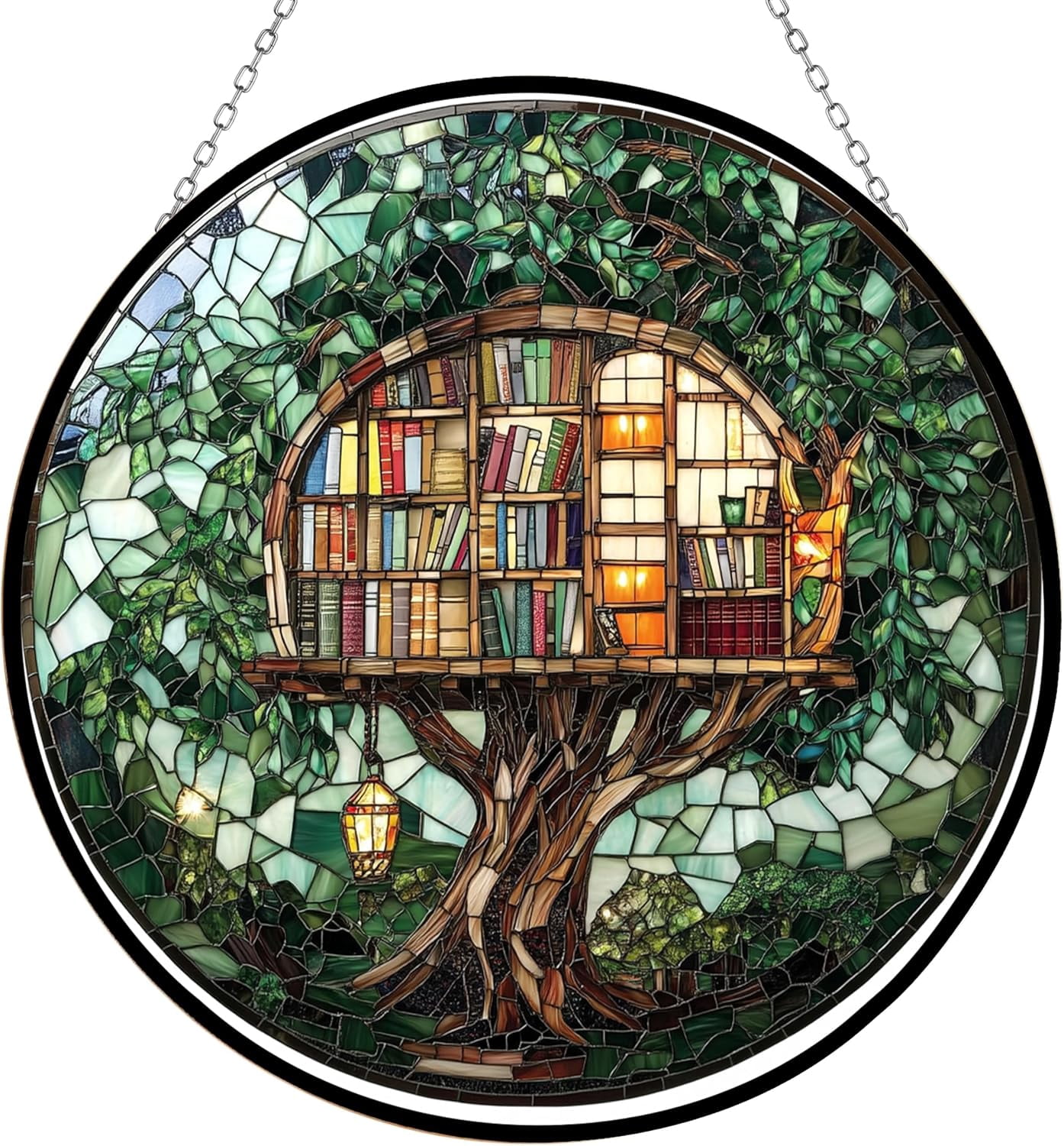 Mosaic Whimsical Treehouse Stained Glass Sun Catcher, Wall Hanging ...