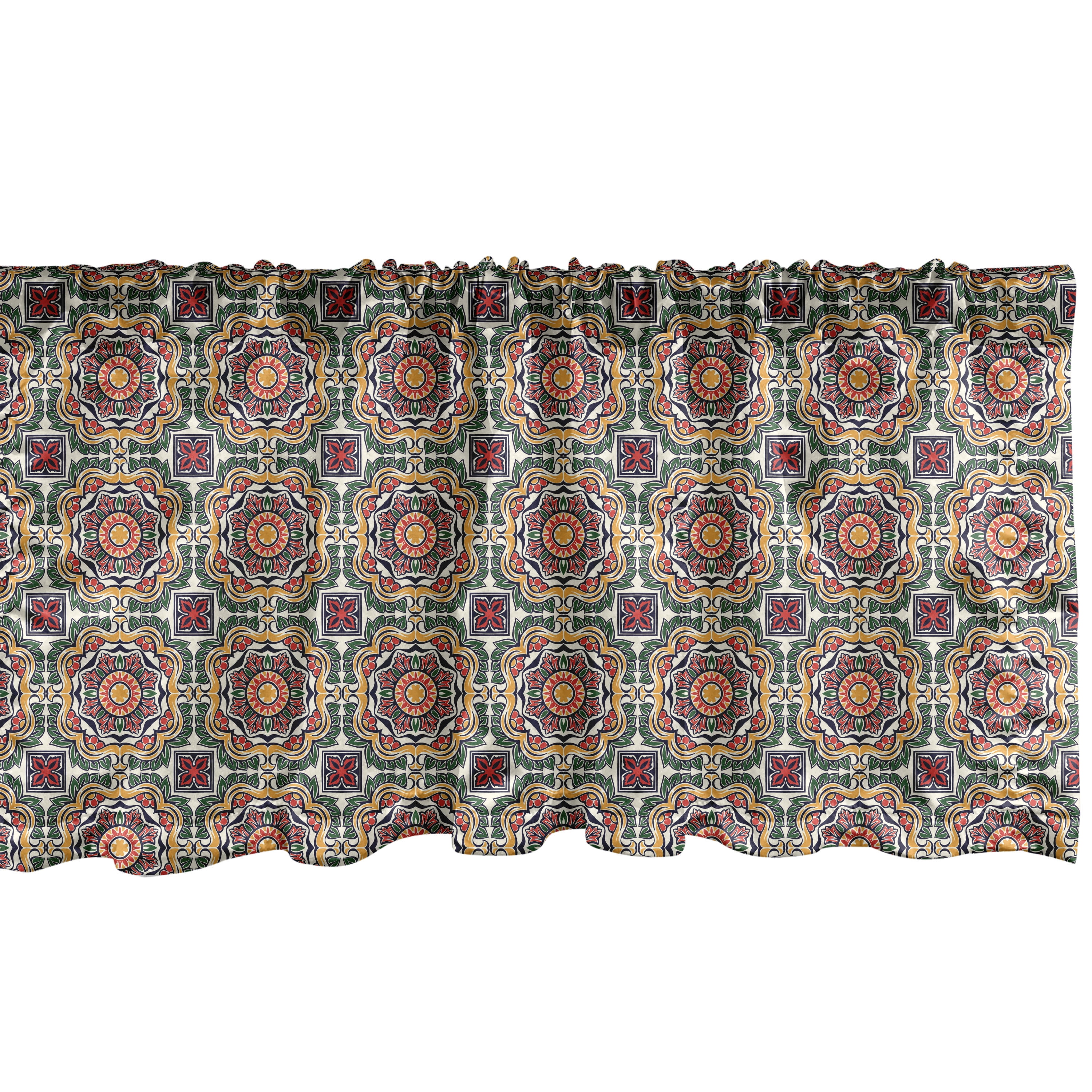 Mosaic Window Valance, Moroccan Portugal Folk Art Style Ethnic ...