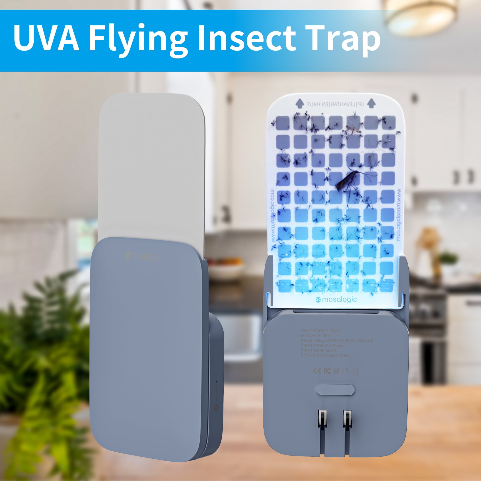 Mosalogic Flying Insect Trap, Fly Trap with Night Light UV Attractant ...