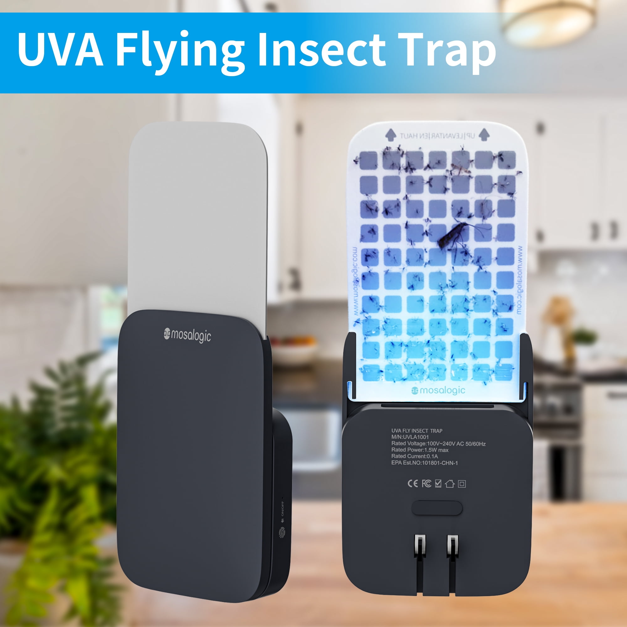 Mosalogic Flying Insect Trap, Indoor Fly Trap Gnat Moth Catcher (Blue ...