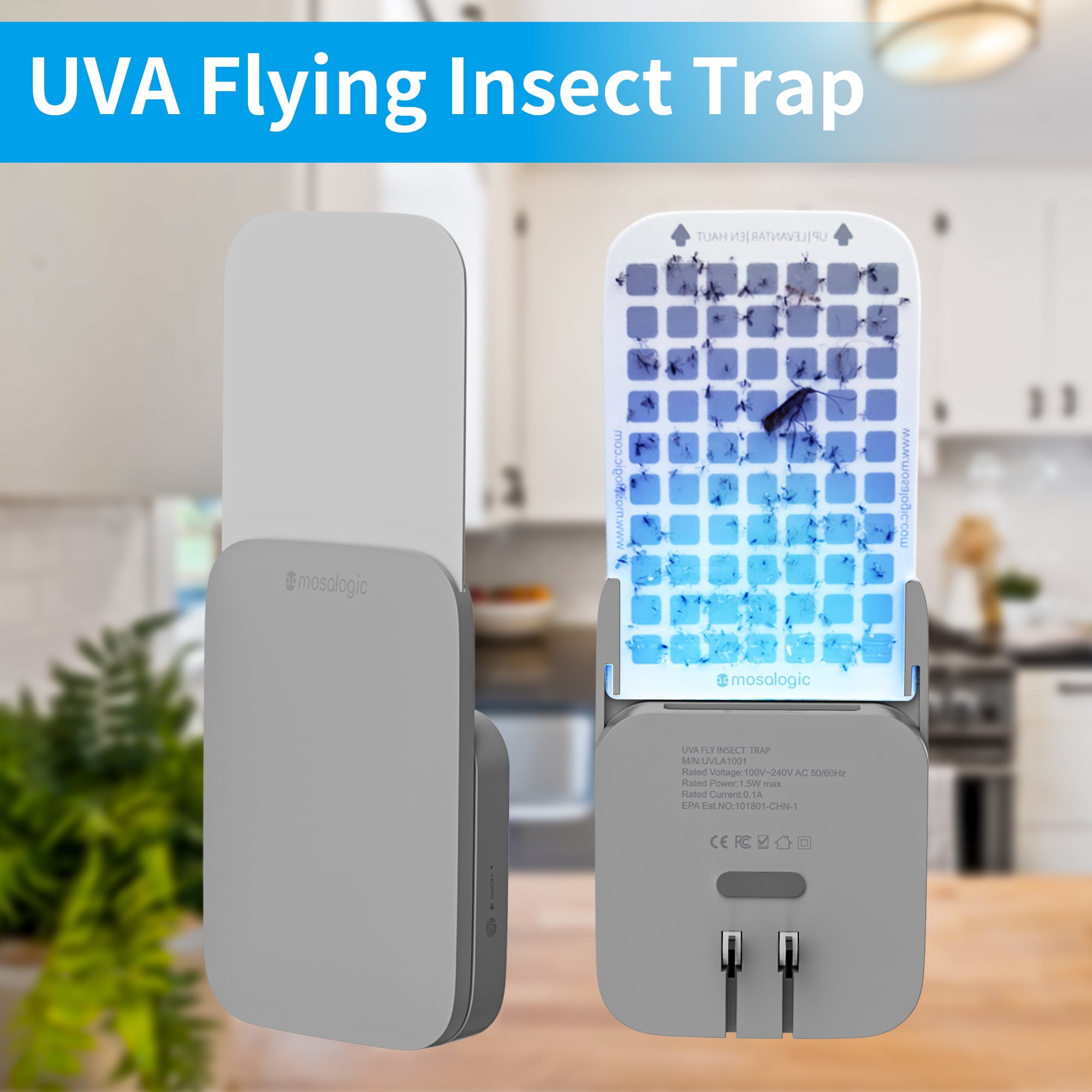 Mosalogic Flying Insect Trap, Indoor Fly Trap Gnat Moth Catcher (Grey ...