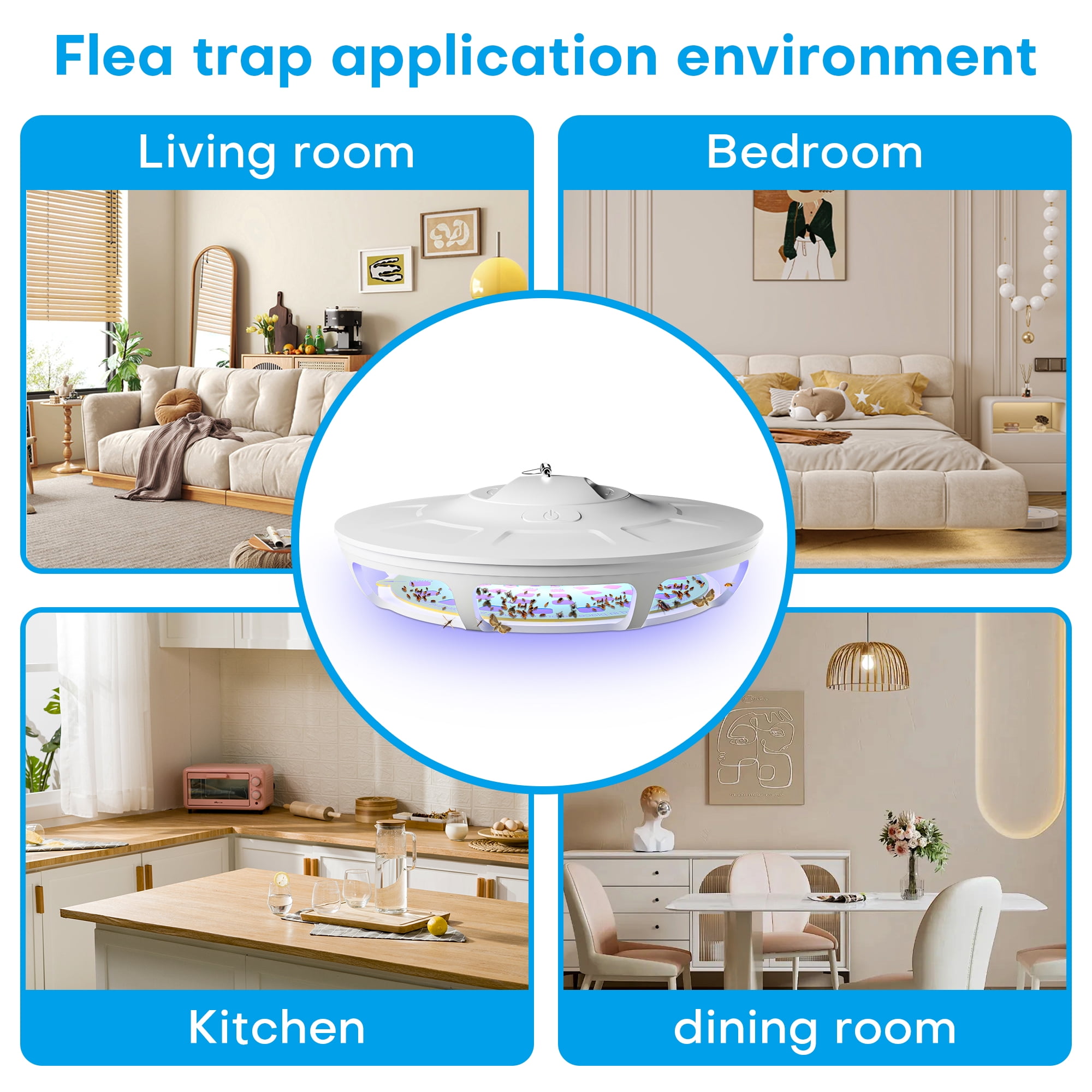 mosalogic Indoor Flea Trap, Warm Light UV LED Fleas Gnats Lure, Sticky ...