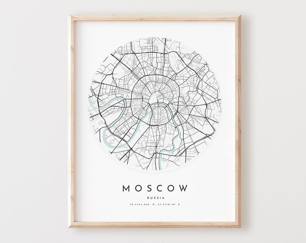 Moscow Map Print, Moscow Map Poster City Wall Art, Moscow Road Map ...