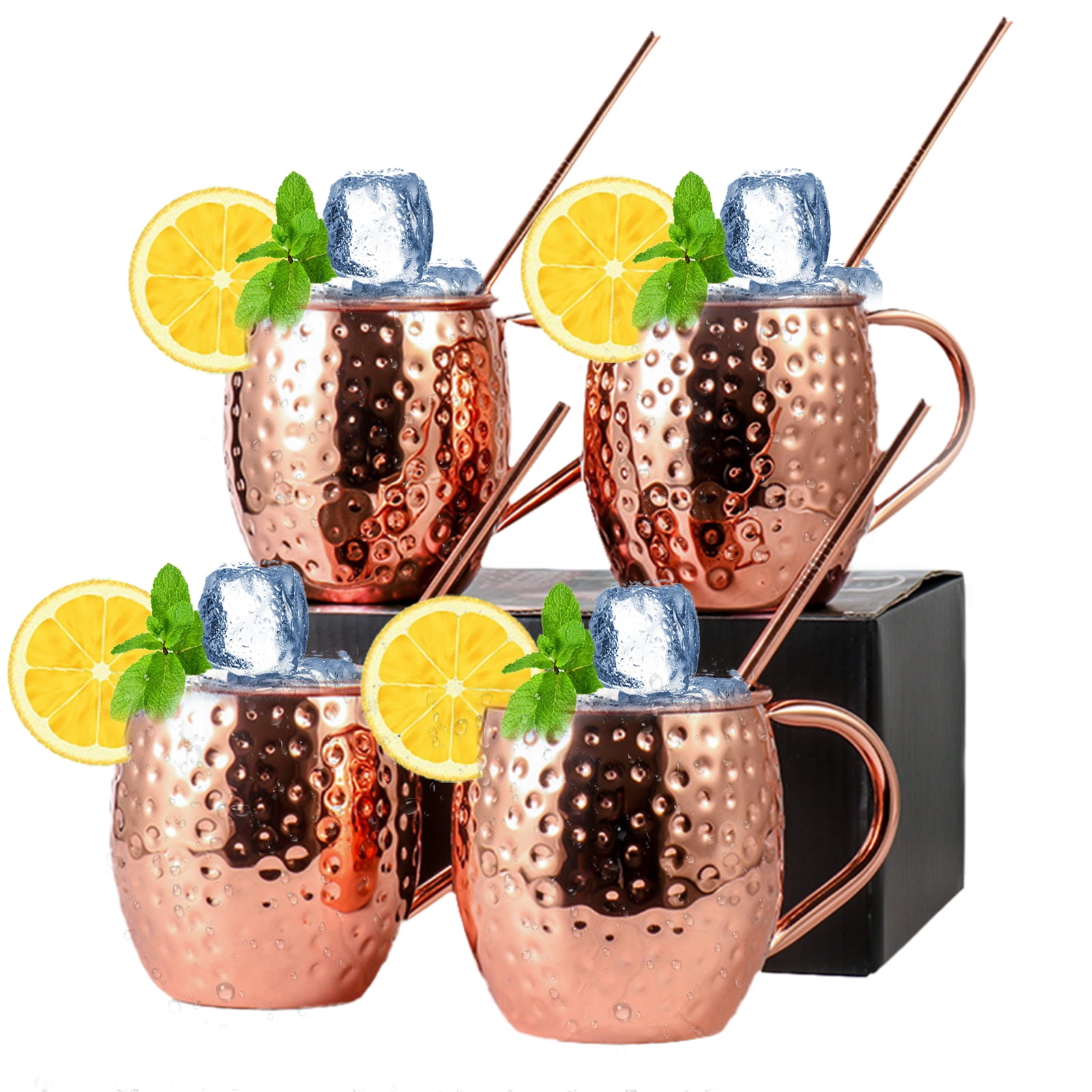 Esonmus Moscow Mule Copper Mugs, 4 Pure Solid Copper 18 Ounce Mugs, 4 ...