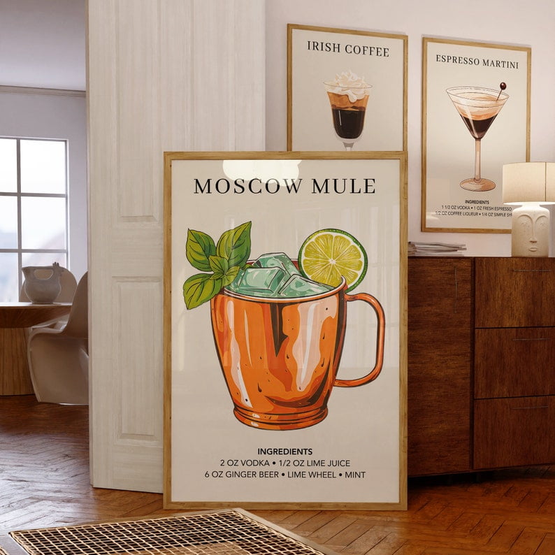 Moscow Mule Art Print, Bar Cart, Cocktail Art Decor Poster, Mixology ...
