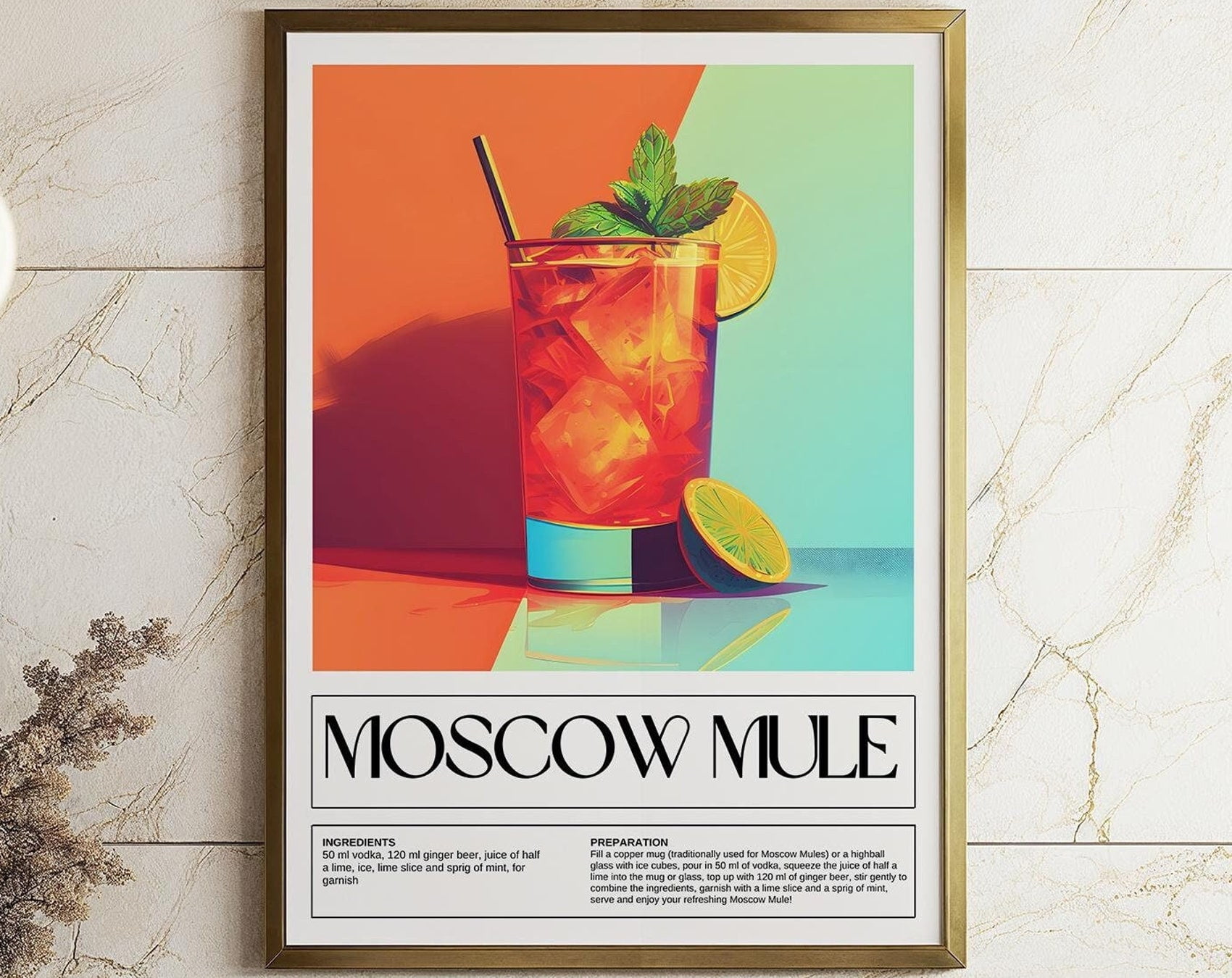 Moscow Mule Cocktail Recipe Art Print | Cocktail Drink Retro Poster ...