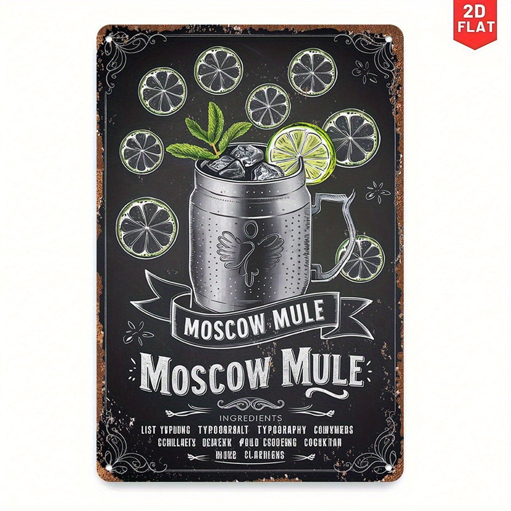Moscow Mule Cocktail Recipe Metal Sign Retro Bar Drink Farmhouse Wall ...