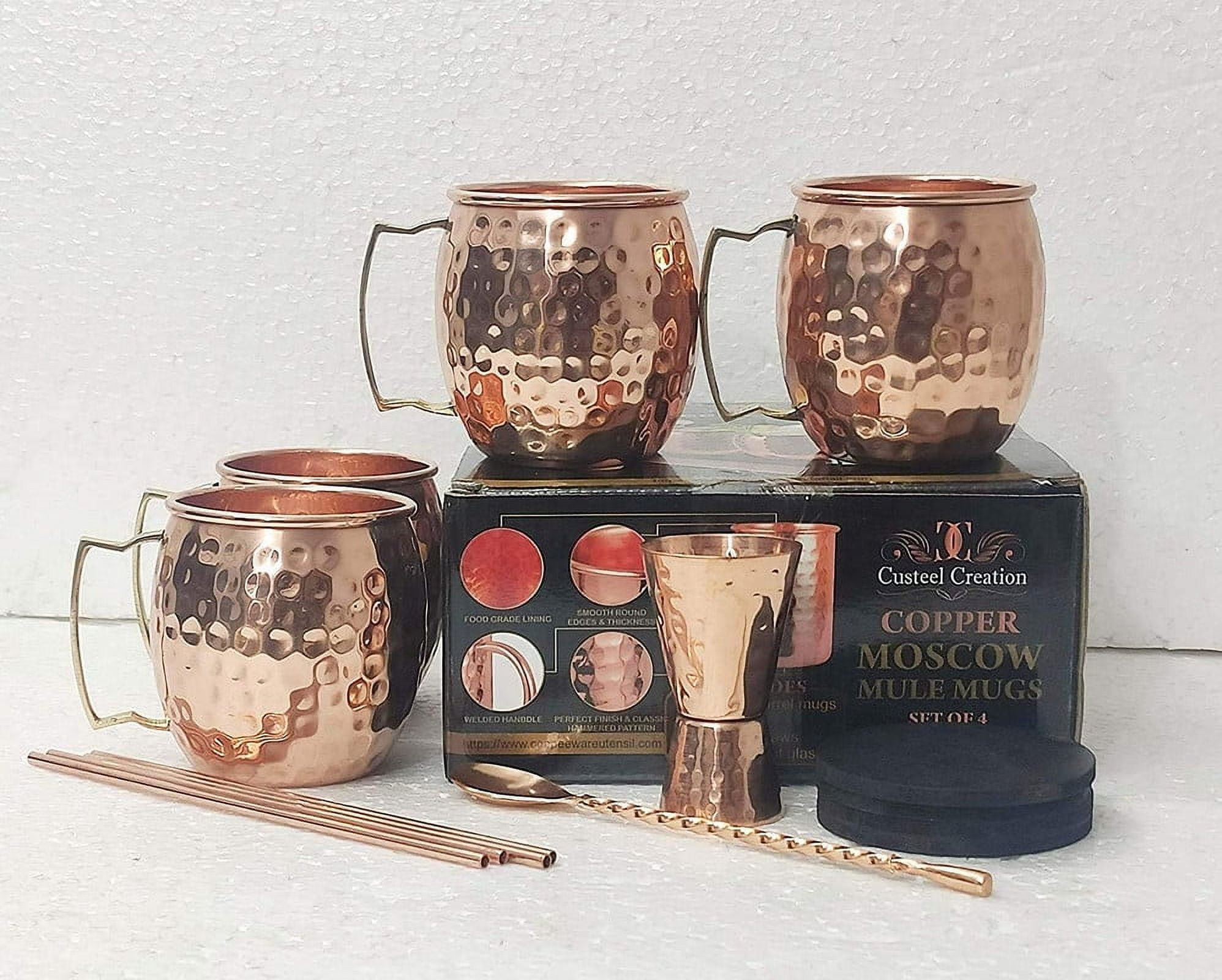 Moscow Mule - Copper Mugs - Set of 4-100% HANDCRAFTED Pure Solid Copper ...
