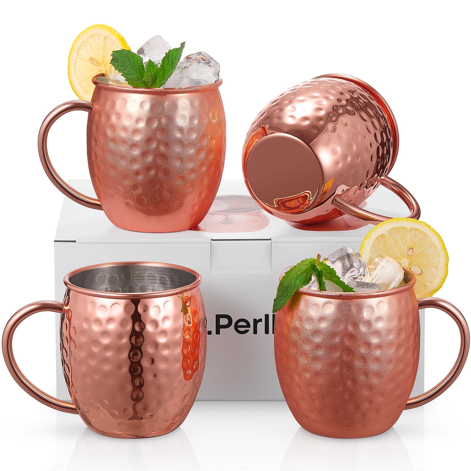 Handcrafted Moscow Mule Copper Mugs Set of 4, Large 19oz, Rust ...