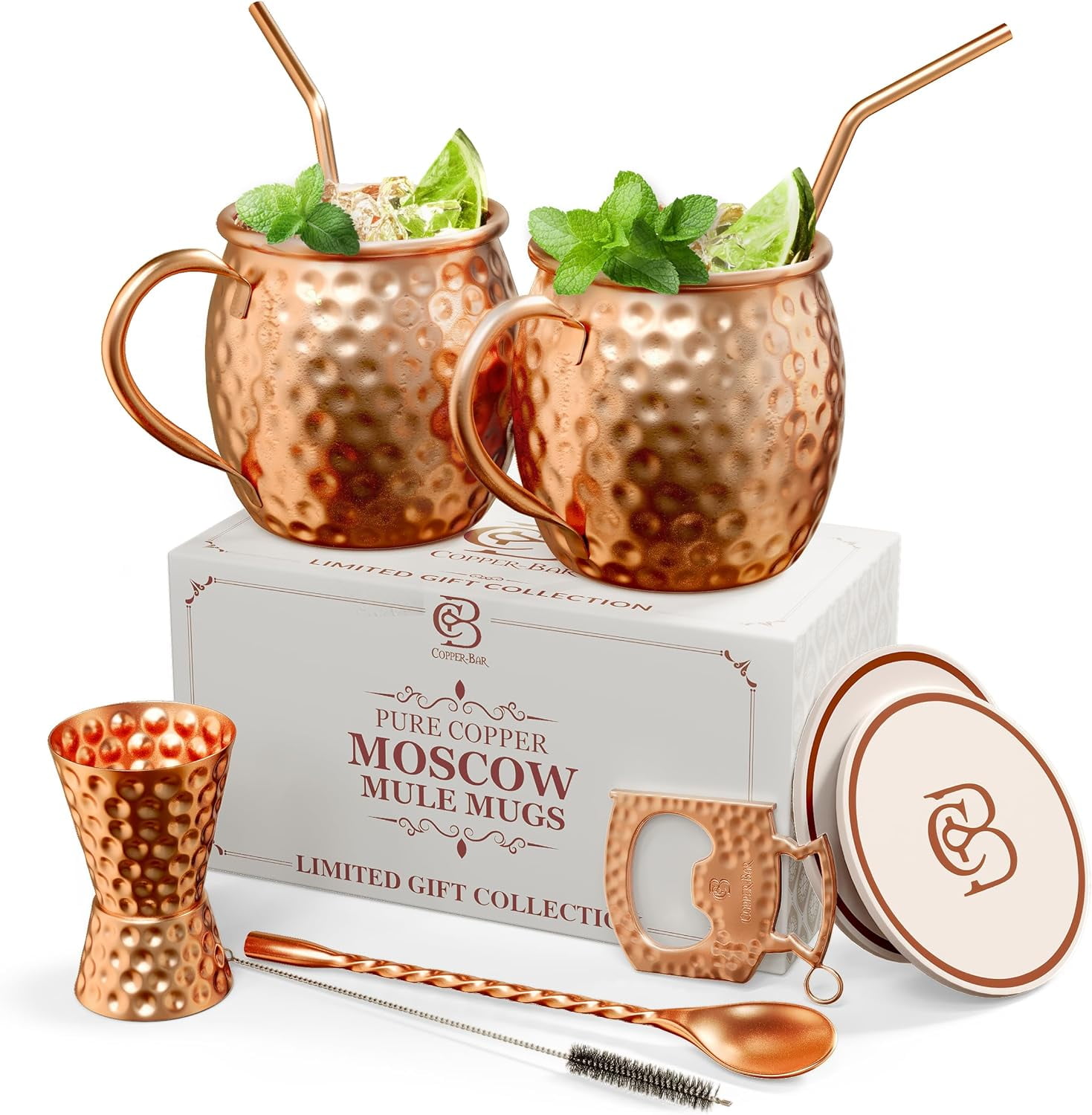 Moscow Mule Copper Mugs - Unique HANDCREFTED Gift Set of 2, Hammered by ...
