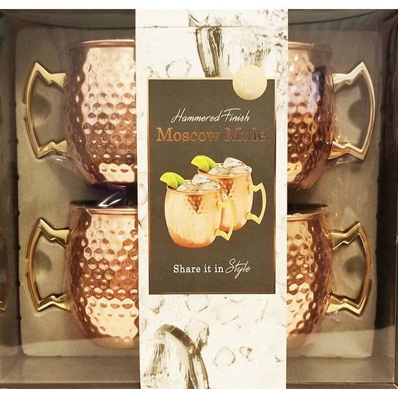 Moscow Mule Hammered Finish Copper Drinking Mugs 20 oz. 4 Pack Set ...