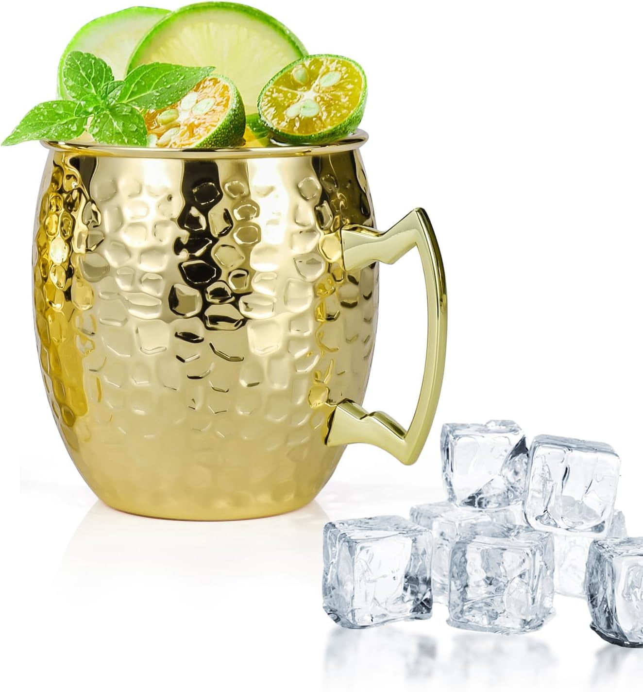 Moscow Mule Mug Set of 4, 16 oz Hammered Copper Mug with 304 Stainless ...